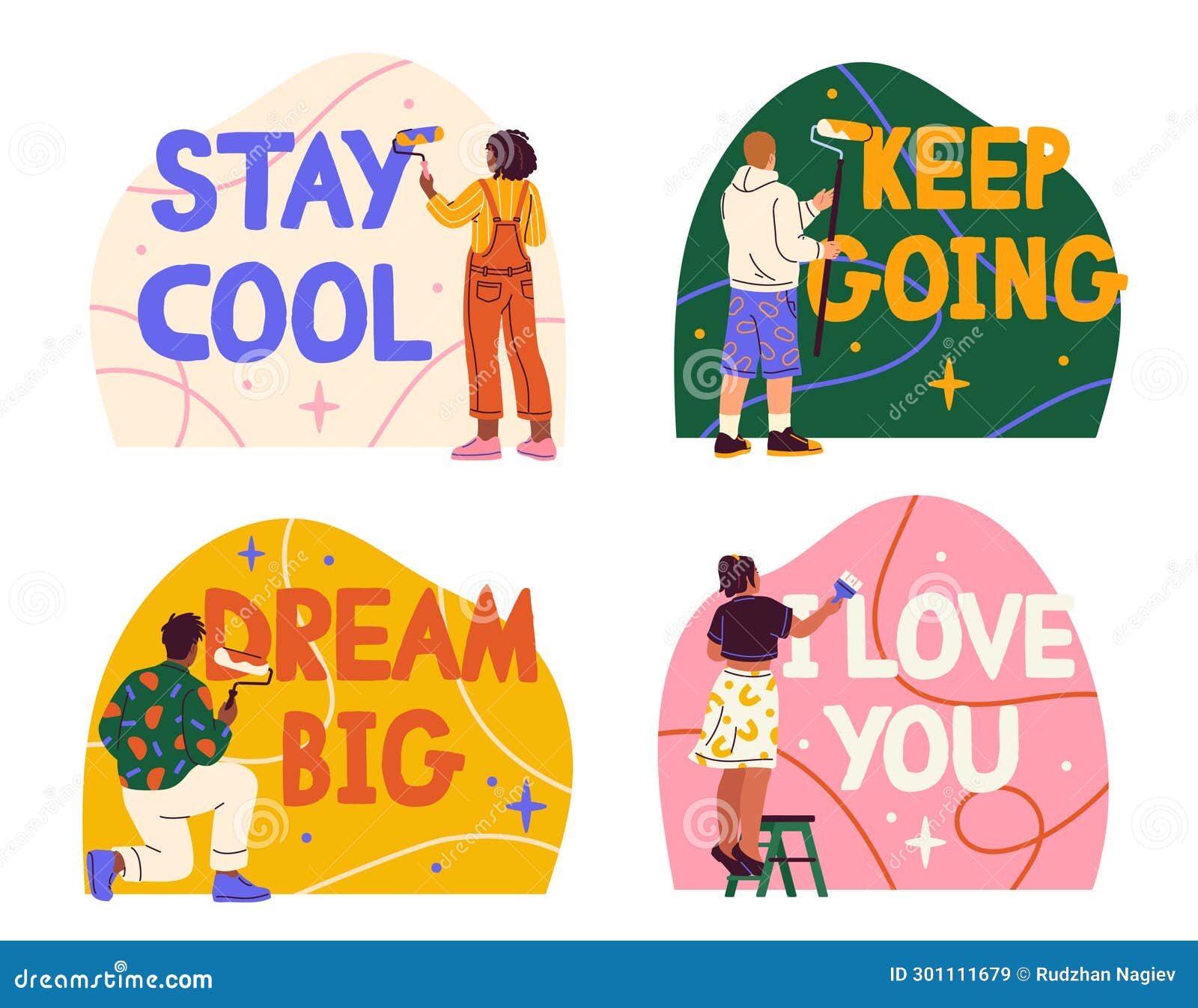 Vector Set of People Writing on Walls Stock Illustration - Illustration ...