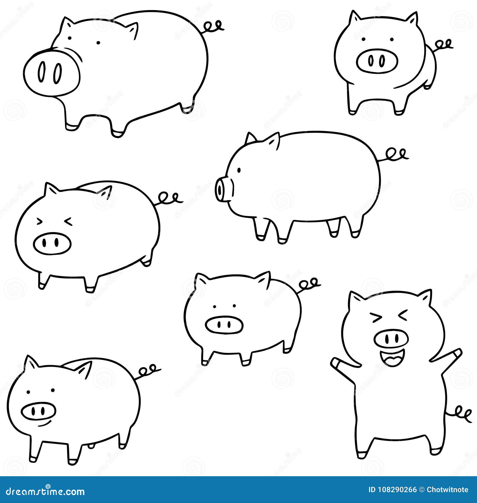 Vector set of pig stock vector. Illustration of cartoon - 108290266