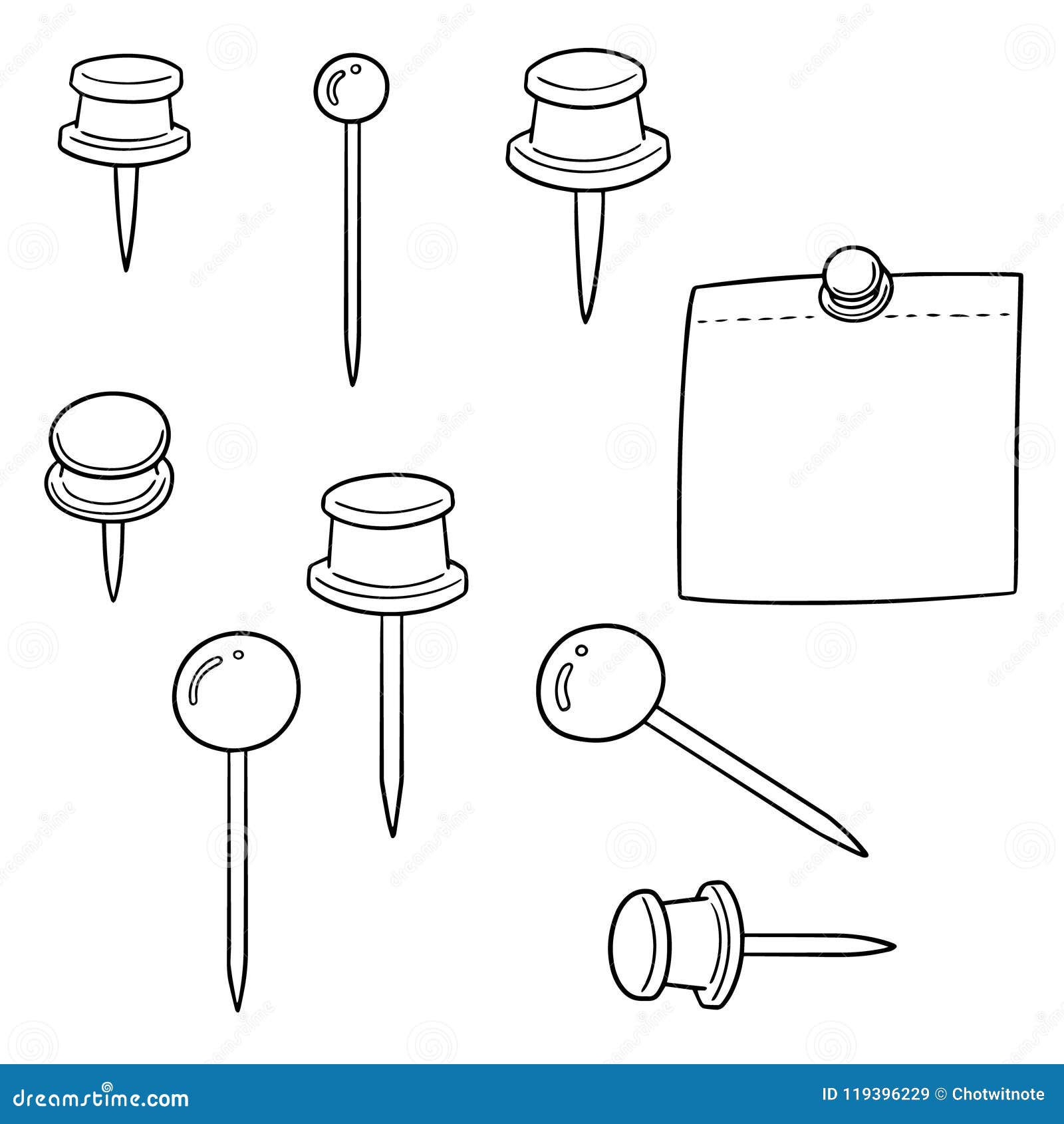 Vector Set of Pin and Memonote Stock Vector - Illustration of ...