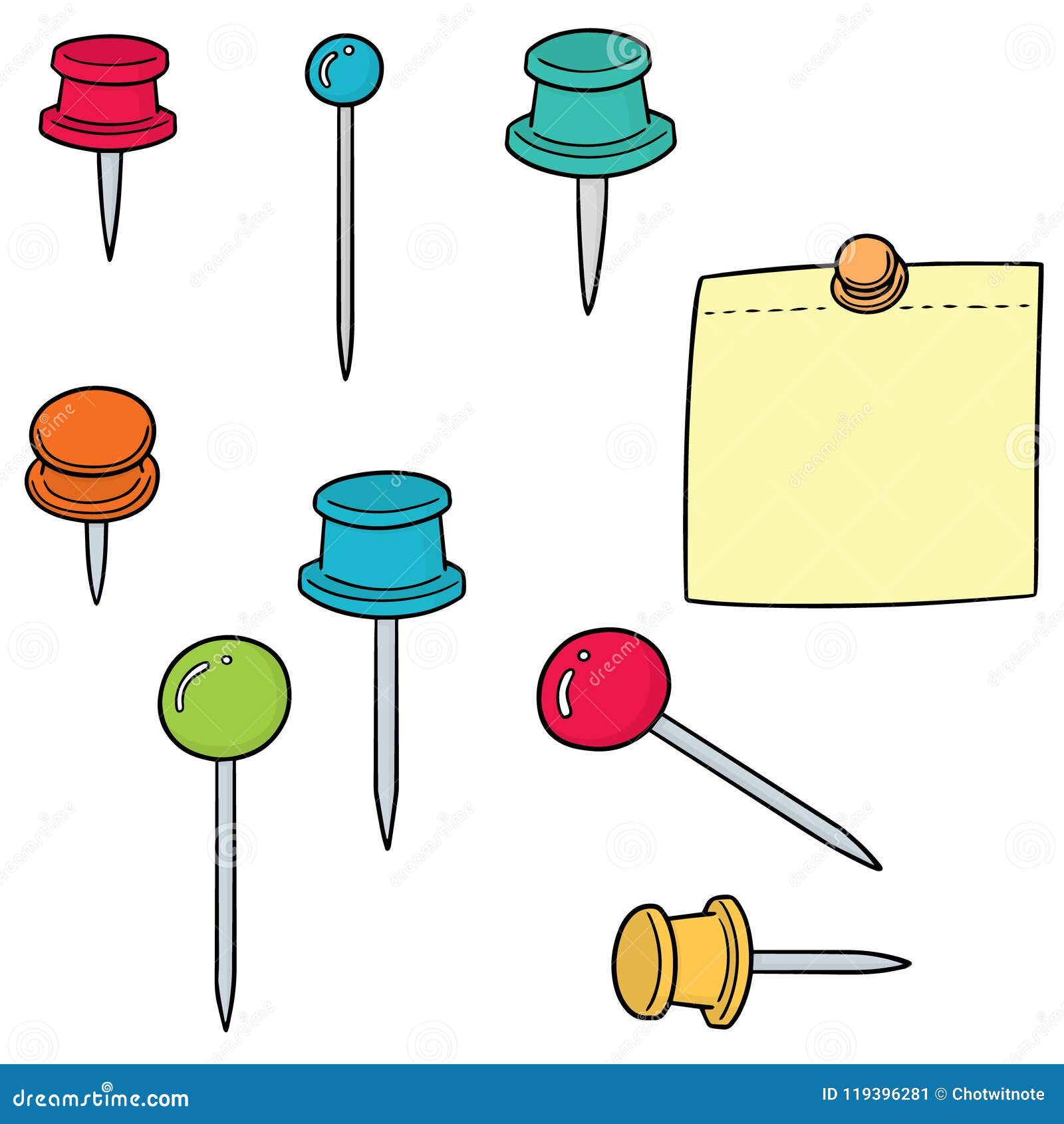 Vector Set of Pin and Memonote Stock Vector - Illustration of office ...