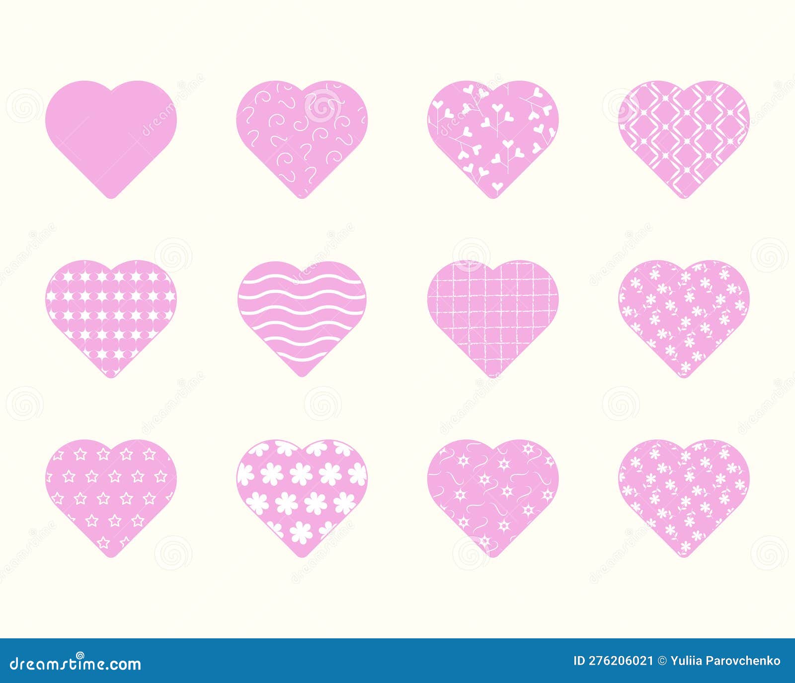 Vector Set of Pink Pattern Hearts. Stock Vector - Illustration of ...
