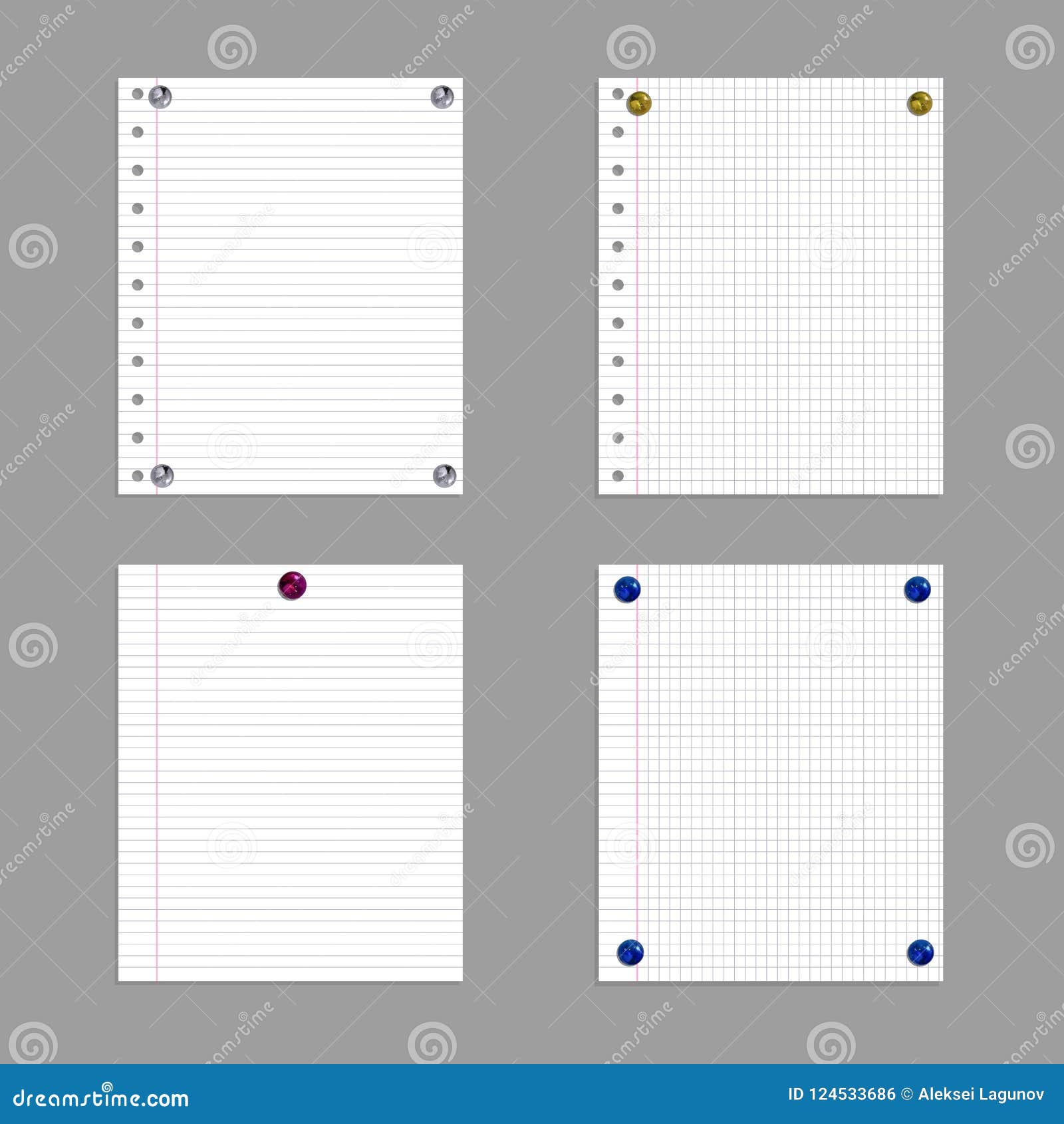 Vector Set of Pinned Paper Sheets Isolated, Frames, Realistic Pin ...