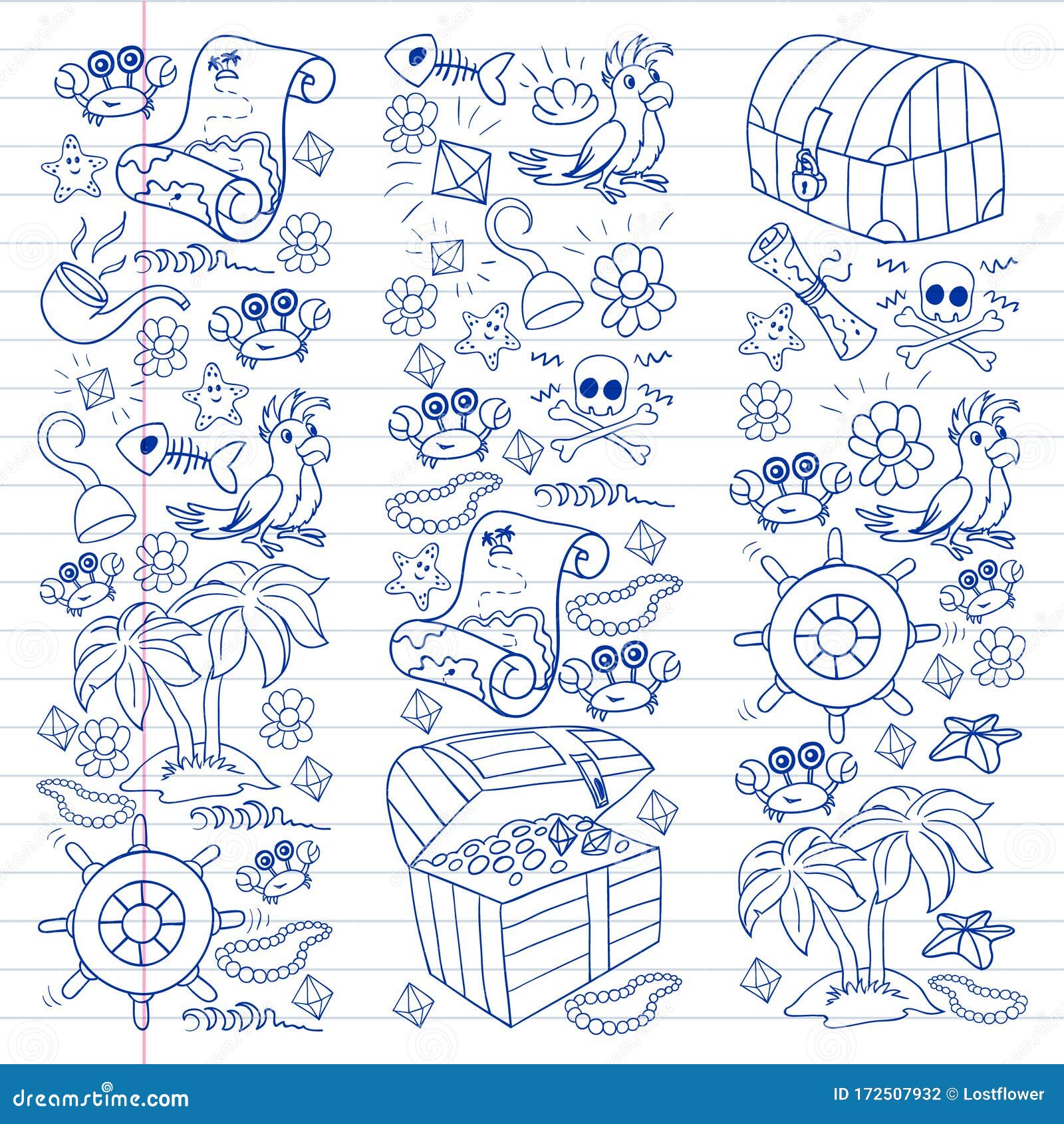 Vector Set with Pirate Elements for Birthday Party for Little Children ...