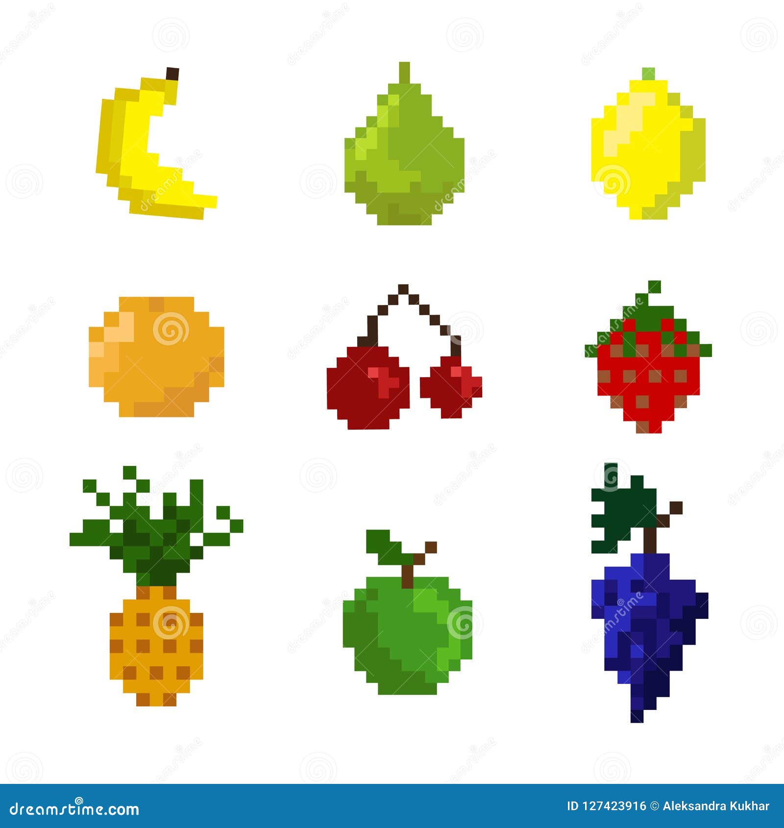 8 Bit Pixel Fruits Vector Illustration | CartoonDealer.com #42847194