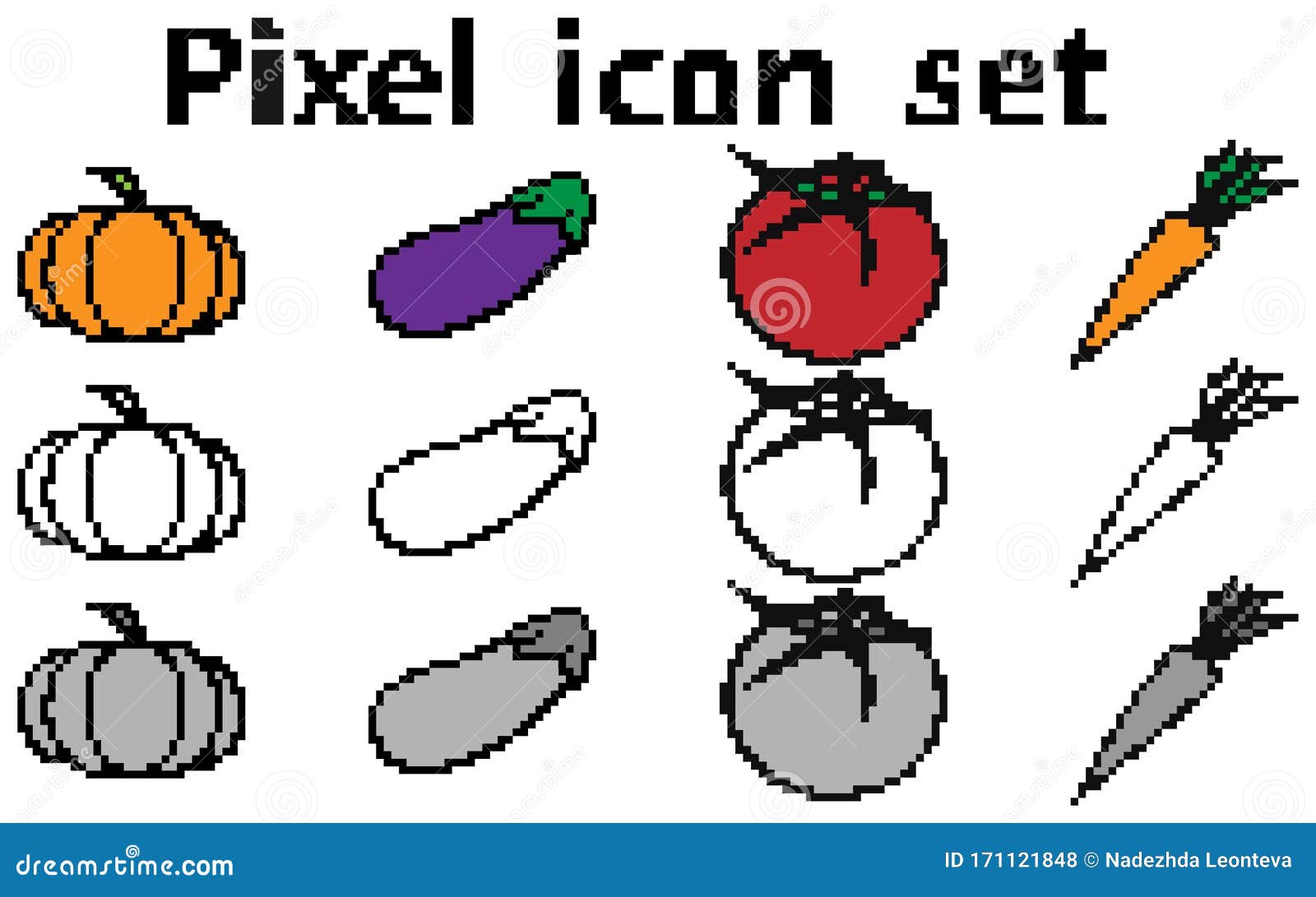 Vector Set of Pixel Icons. Vegetable Pixel Icons Stock Illustration ...