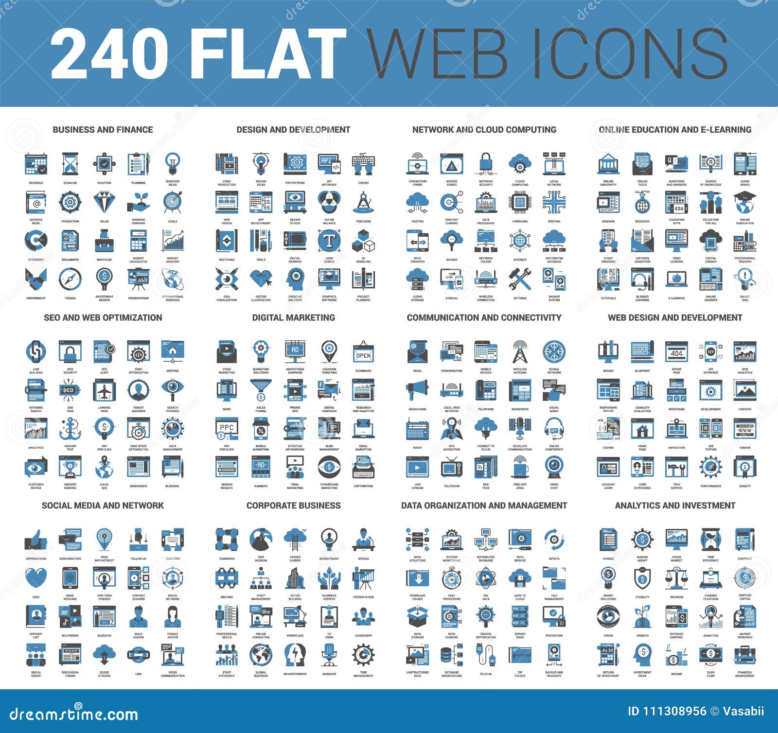 Flat Web Icons stock vector. Illustration of information - 111308956