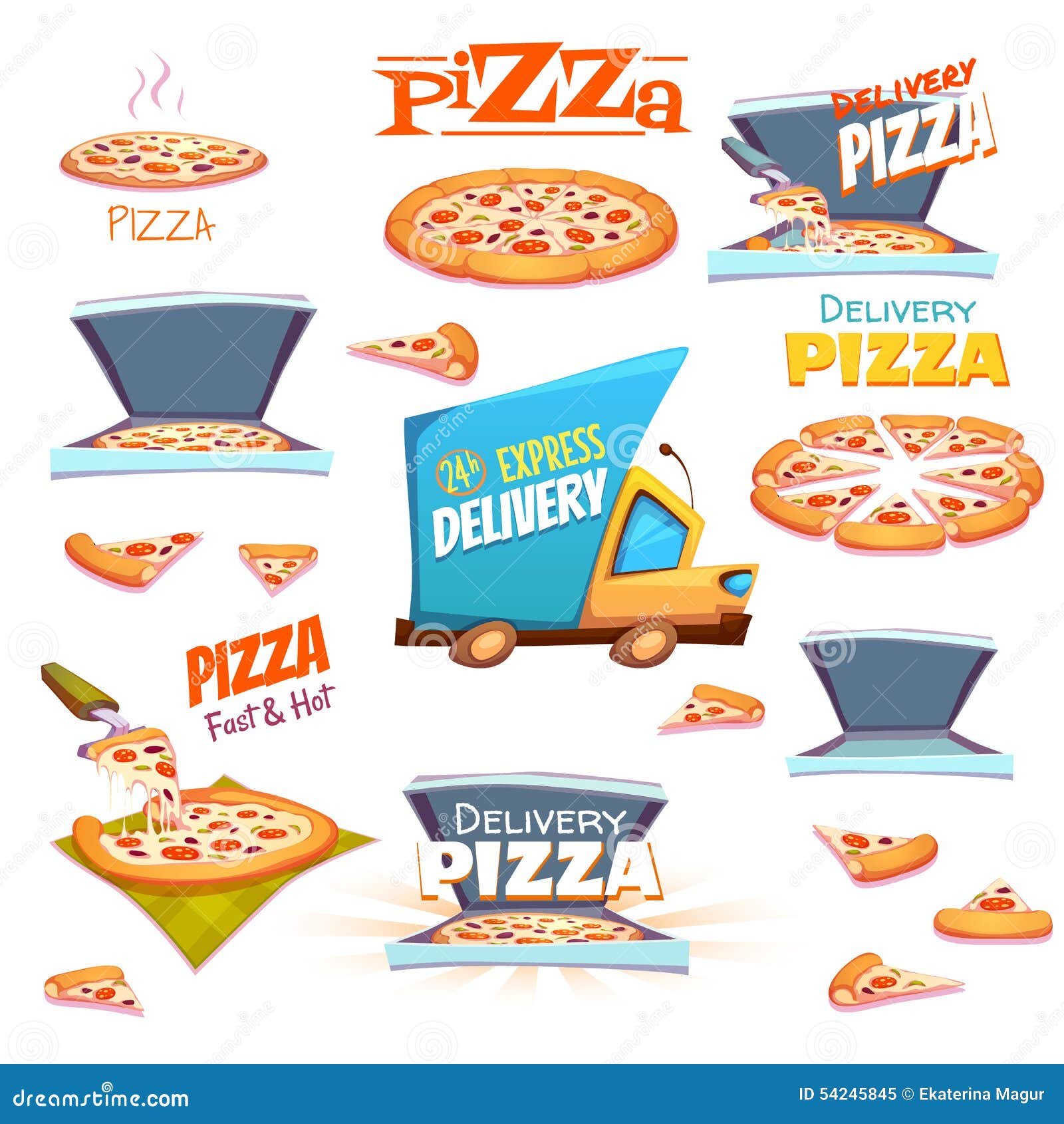 Vector Set Of Pizza Icons, Labels, Signs, Symbols | CartoonDealer.com ...