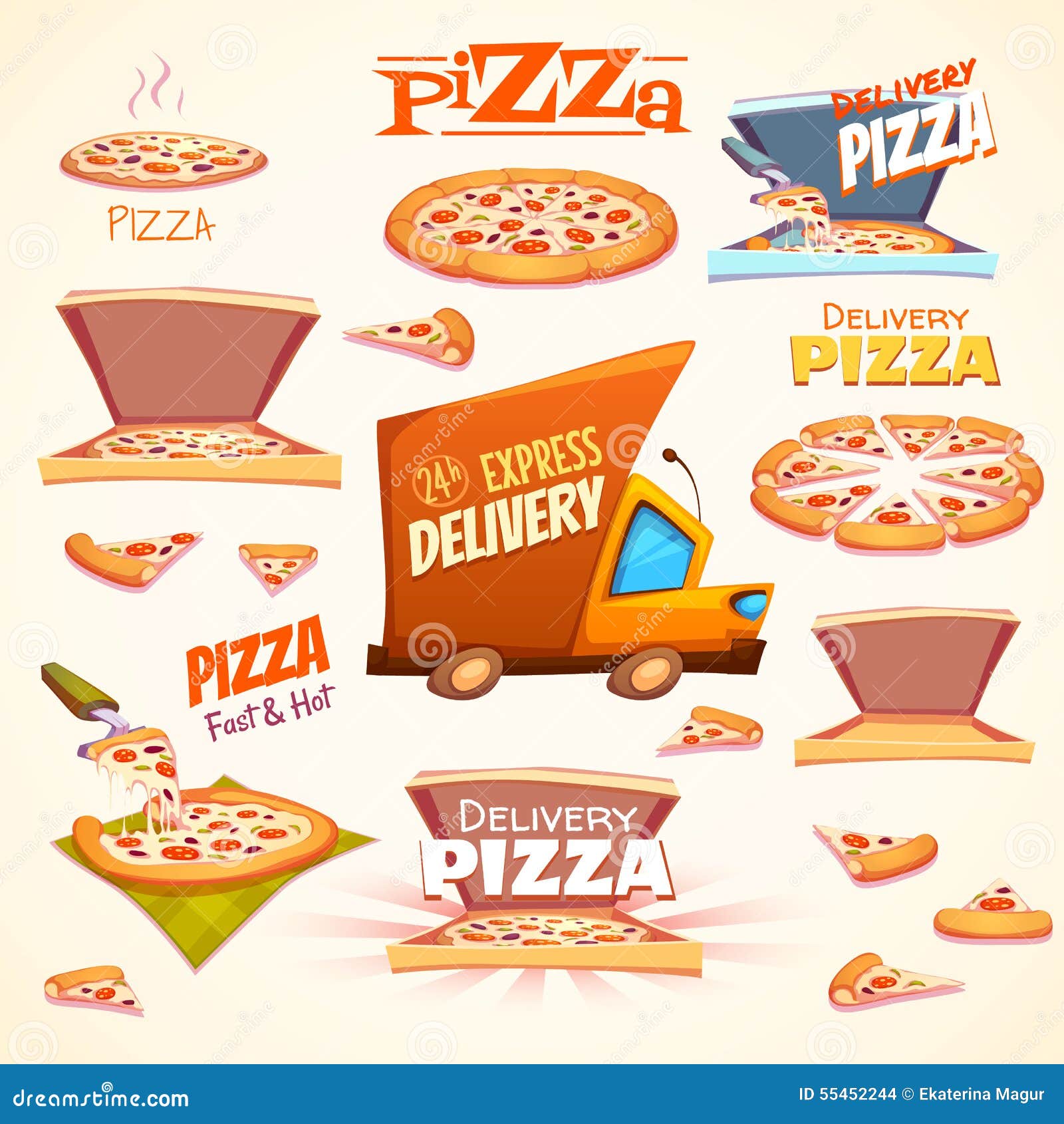 Vector Set of Pizza Icons, Labels, Signs, Symbols Stock Vector ...