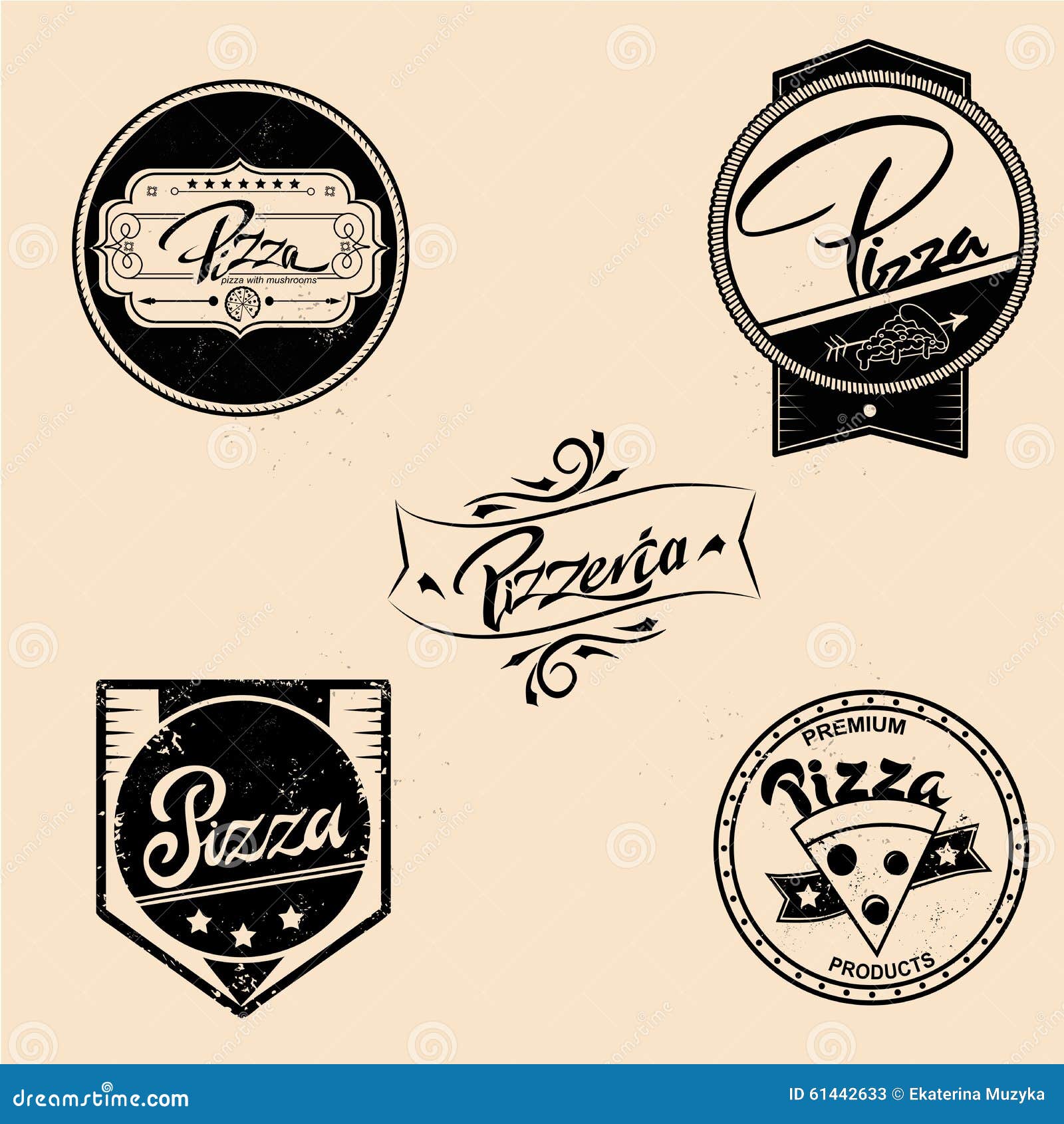 Vector Set of Pizza Labels, Design Elements Stock Vector - Illustration ...
