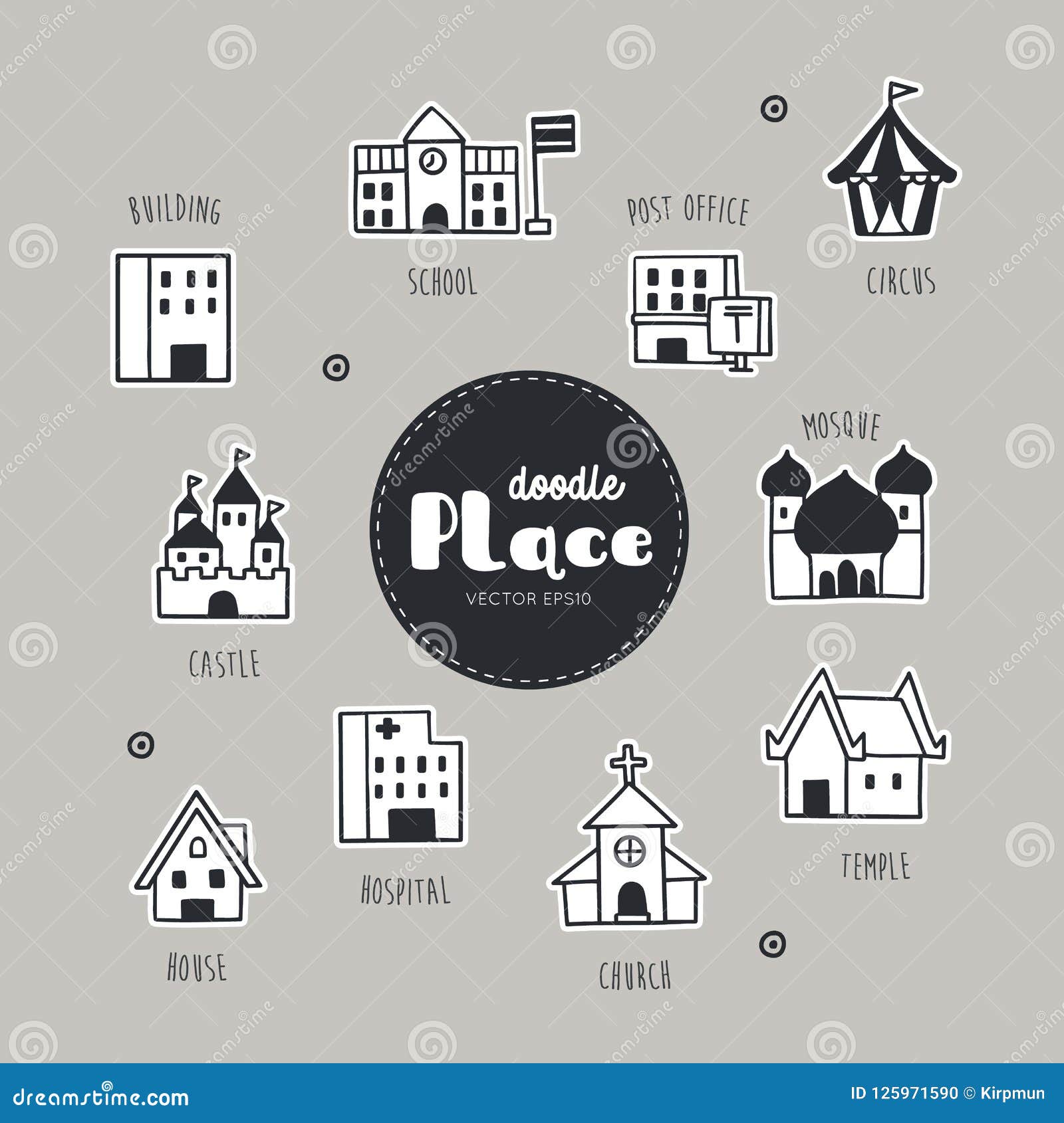 Place Hand Drawn Doodle Icons Set. Stock Vector - Illustration of ...