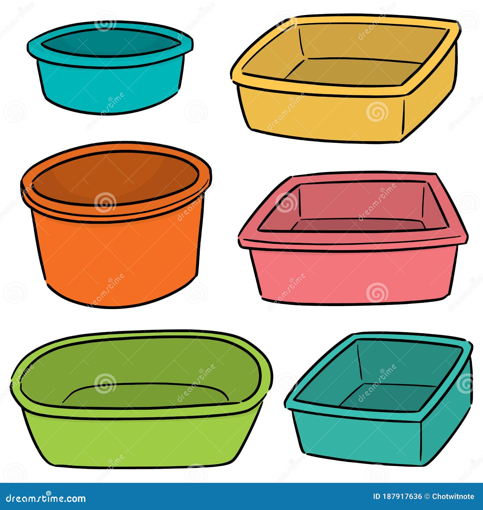 Plastic Basin Icon Cartoon Illustration. Red Bowl For Water And Food ...