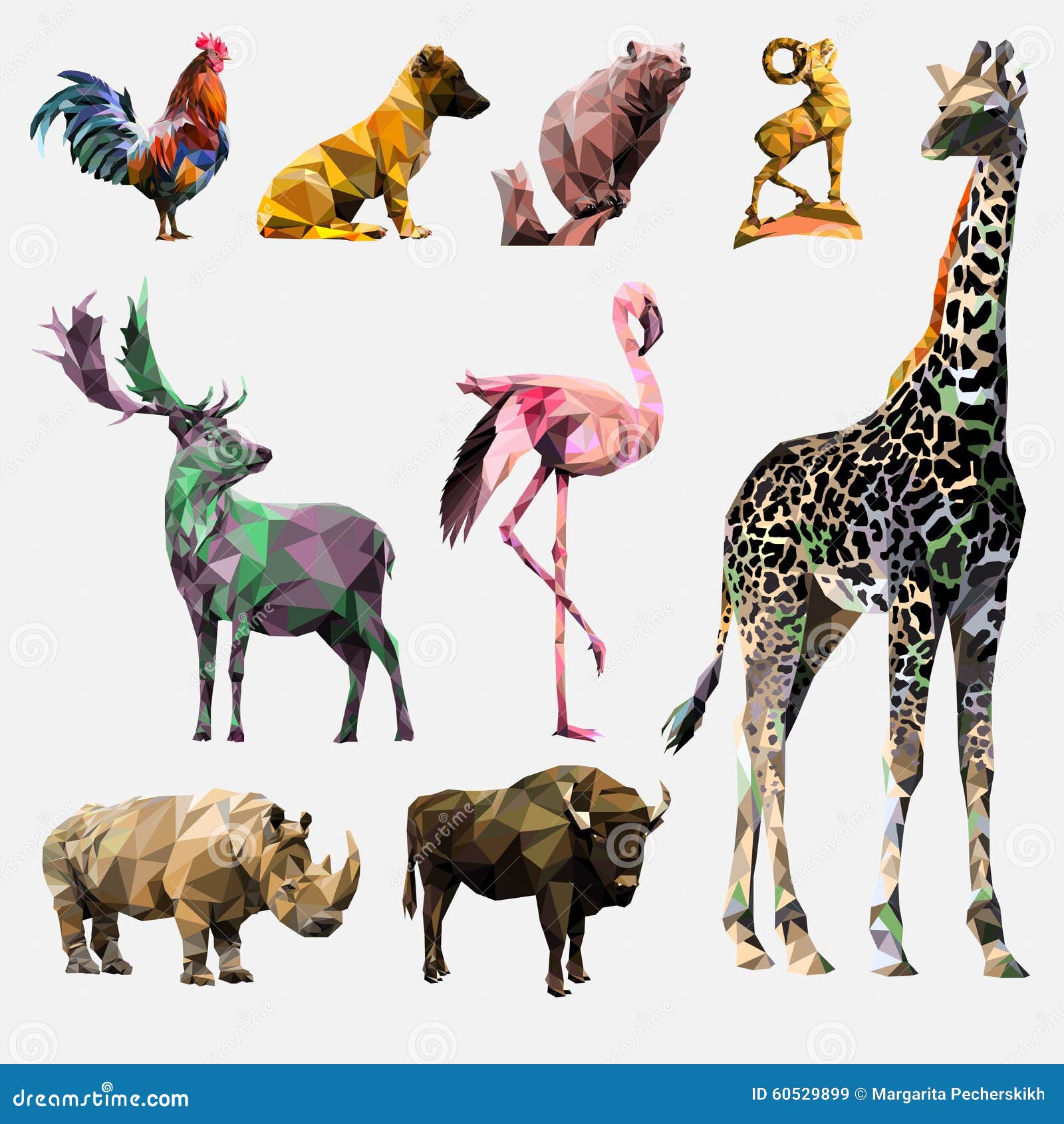 Polygonal Animals. Low Poly Zoo Silhouettes Of Animals Triangular ...