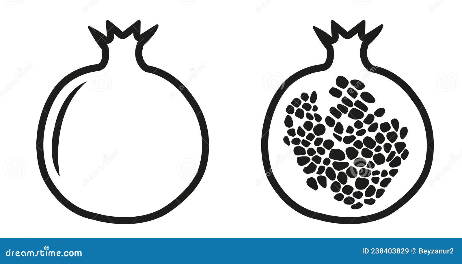 Vector Set of Pomegranates - a Black Silhouette of Fruit and a Section ...