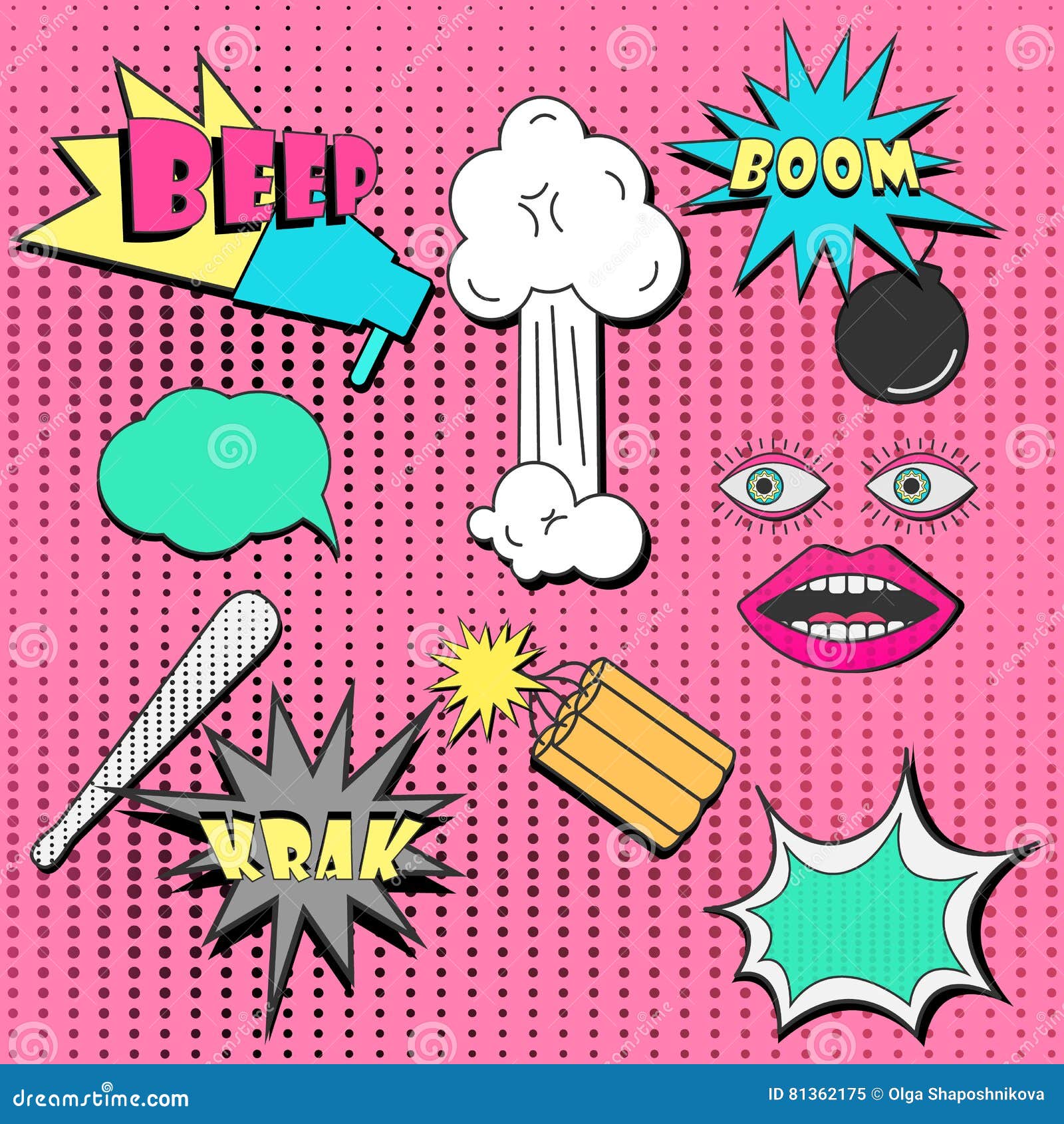 Vector Set of Pop Art Style Stock Vector - Illustration of comic ...