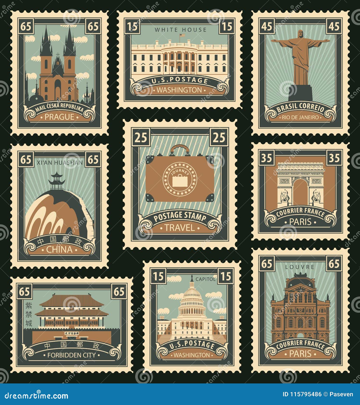 Set of Postage Stamps on the Travel Theme Editorial Photo ...