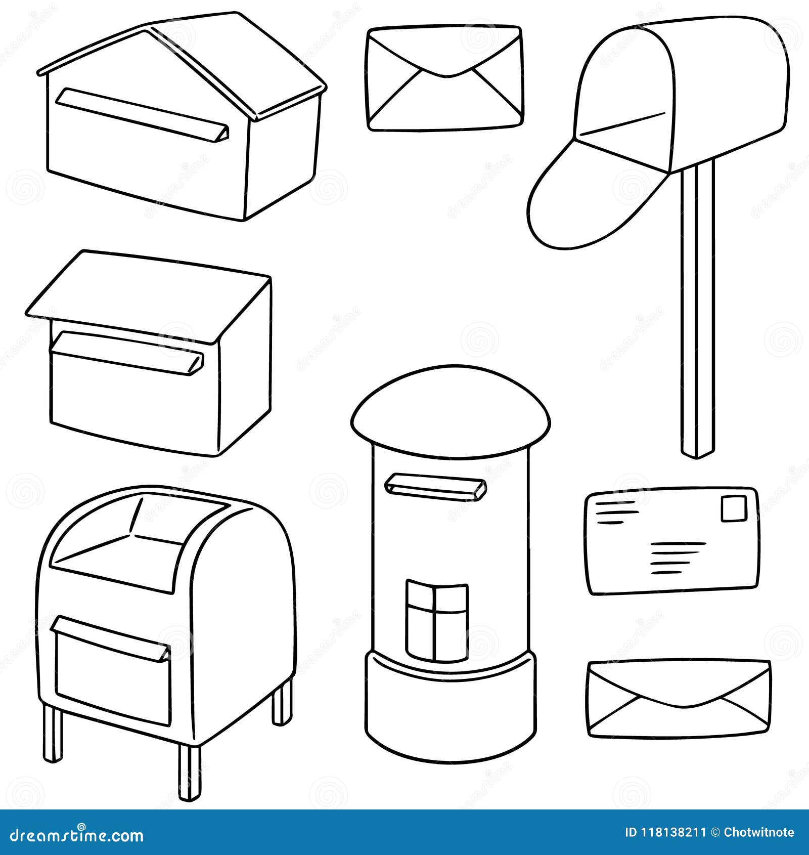 Vector set of postbox stock vector. Illustration of drawn - 118138211