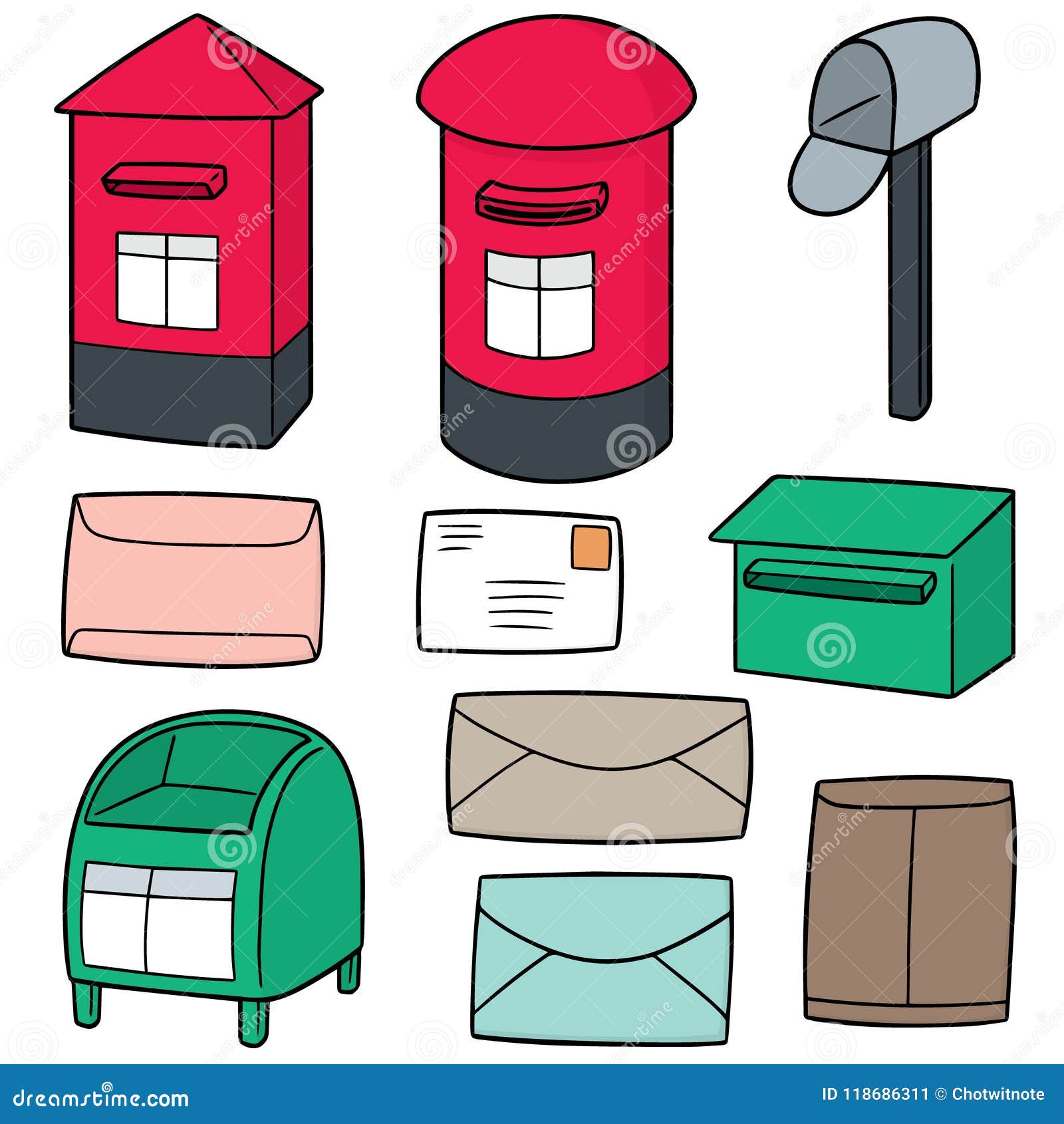 Vector set of postbox stock vector. Illustration of mailbox - 118686311