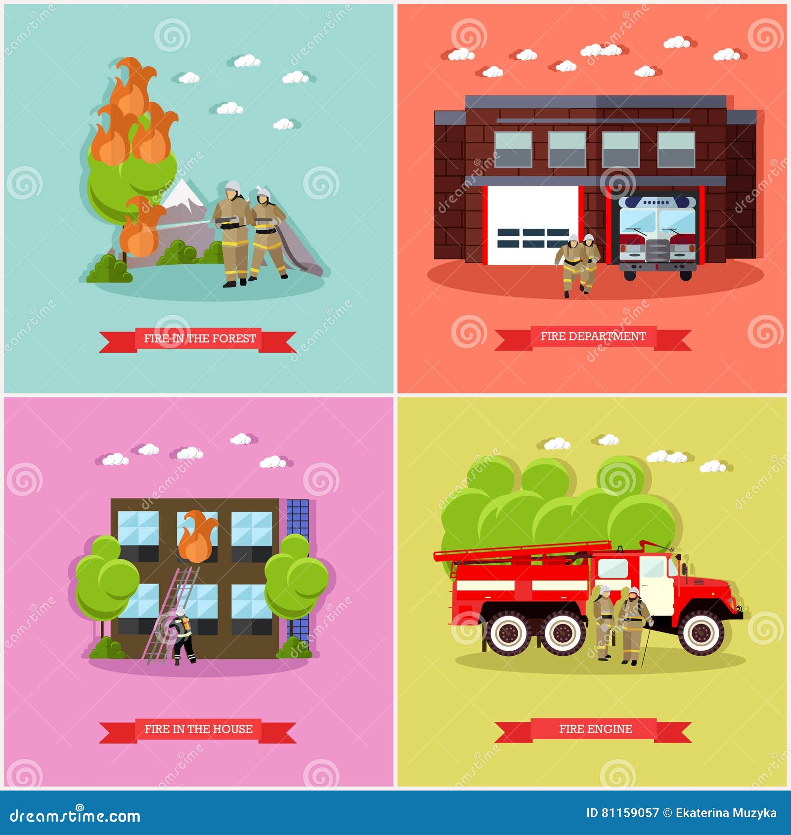 Vector Set Of Posters With Fire Fighting Concept Design Elements ...