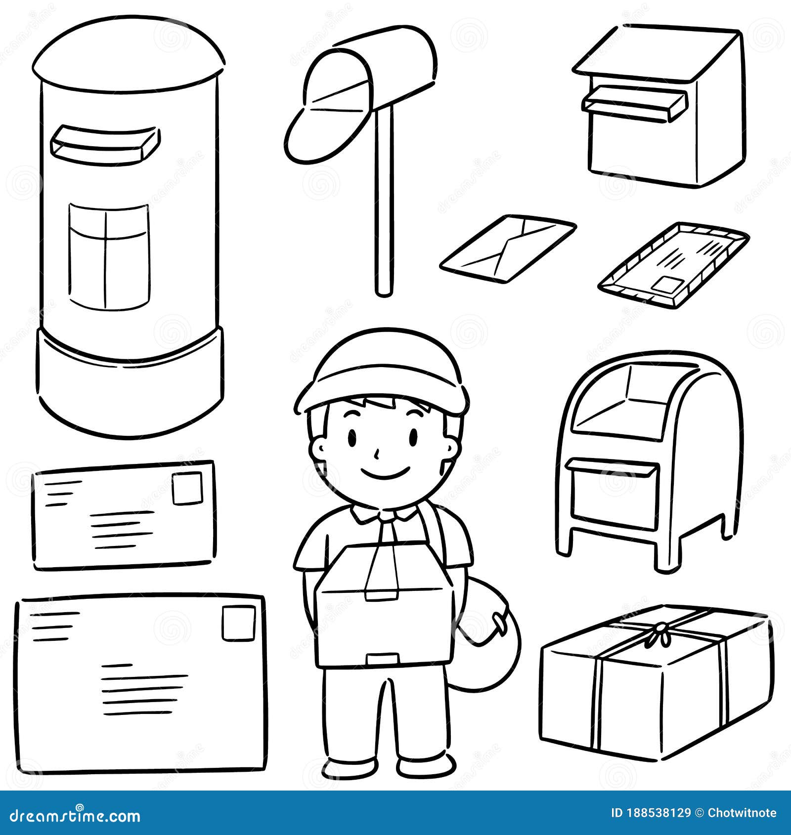 Vector Set of Postman and Postbox Stock Vector - Illustration of ...