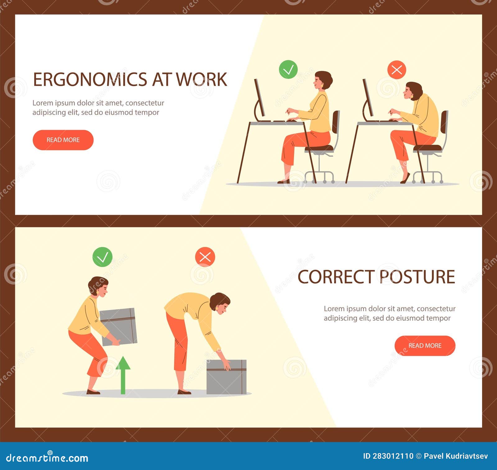 Vector Set of Posture Rules Instruction, Correct and Incorrect Poses ...
