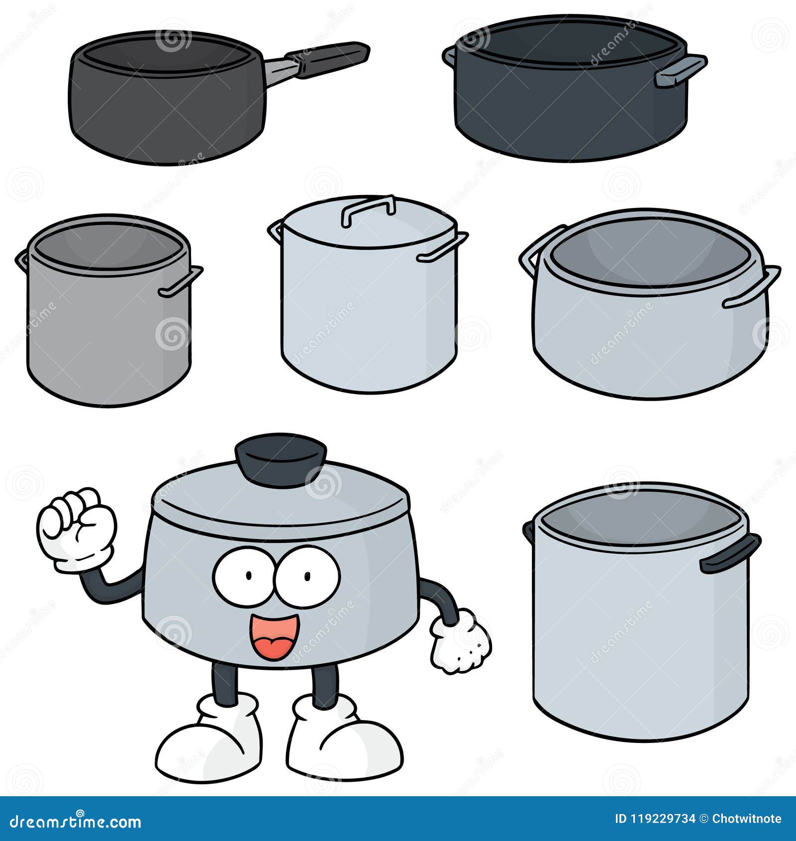 Vector set of pot stock vector. Illustration of cook - 119229734