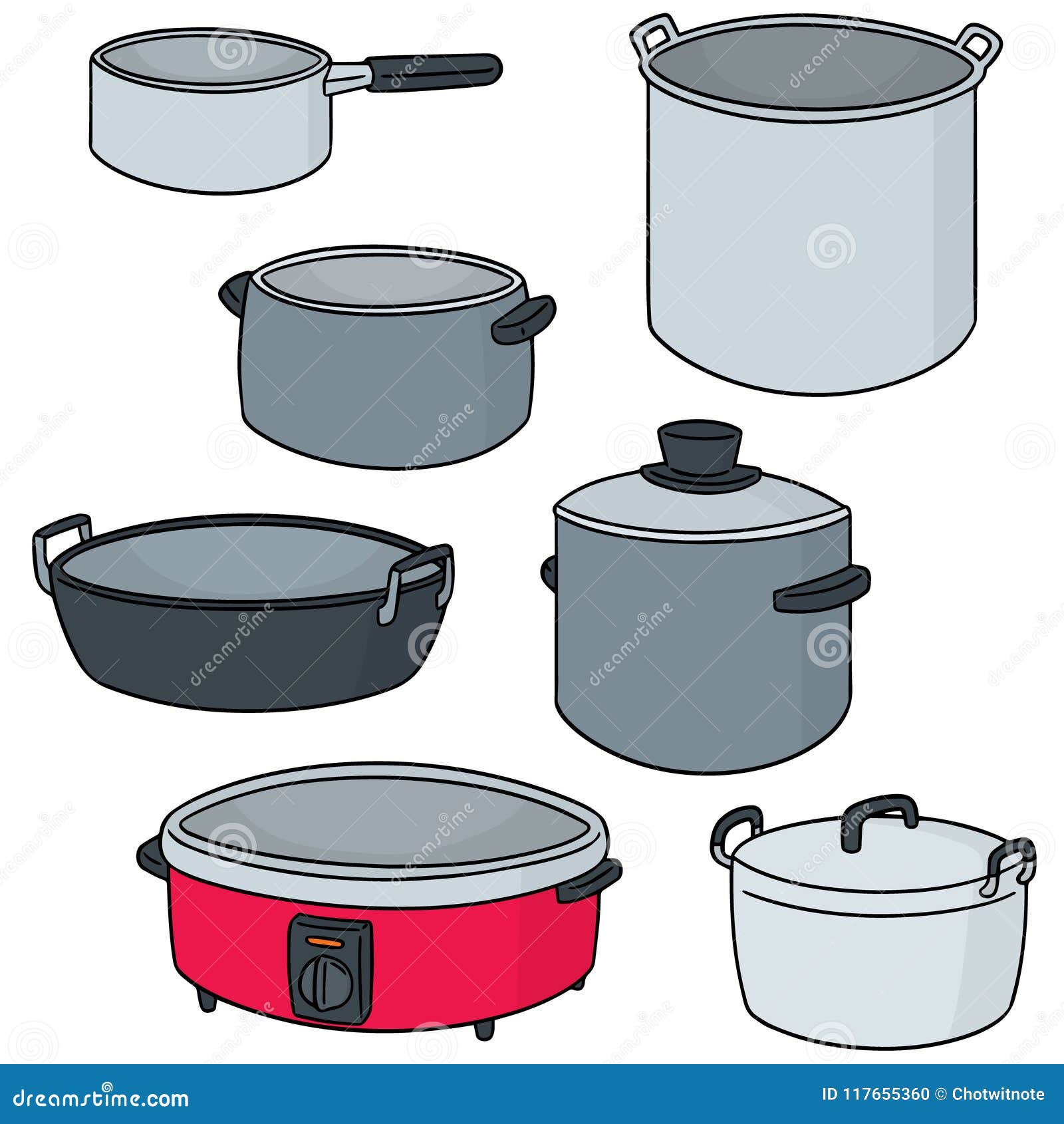 Vector set of pot stock vector. Illustration of dinner - 117655360
