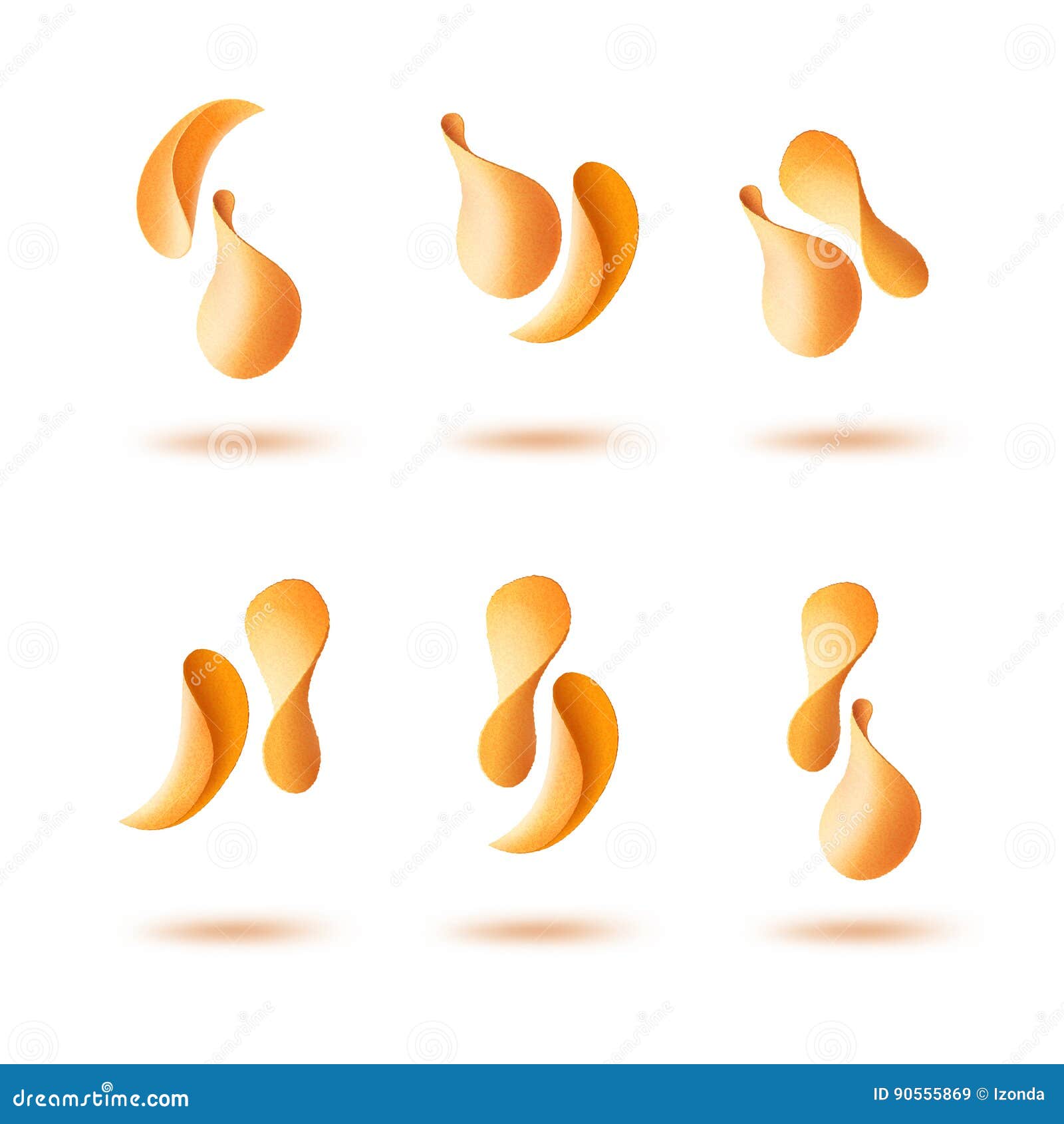 Vector Set of Potato Crispy Falling Chips Close Up Isolated on ...