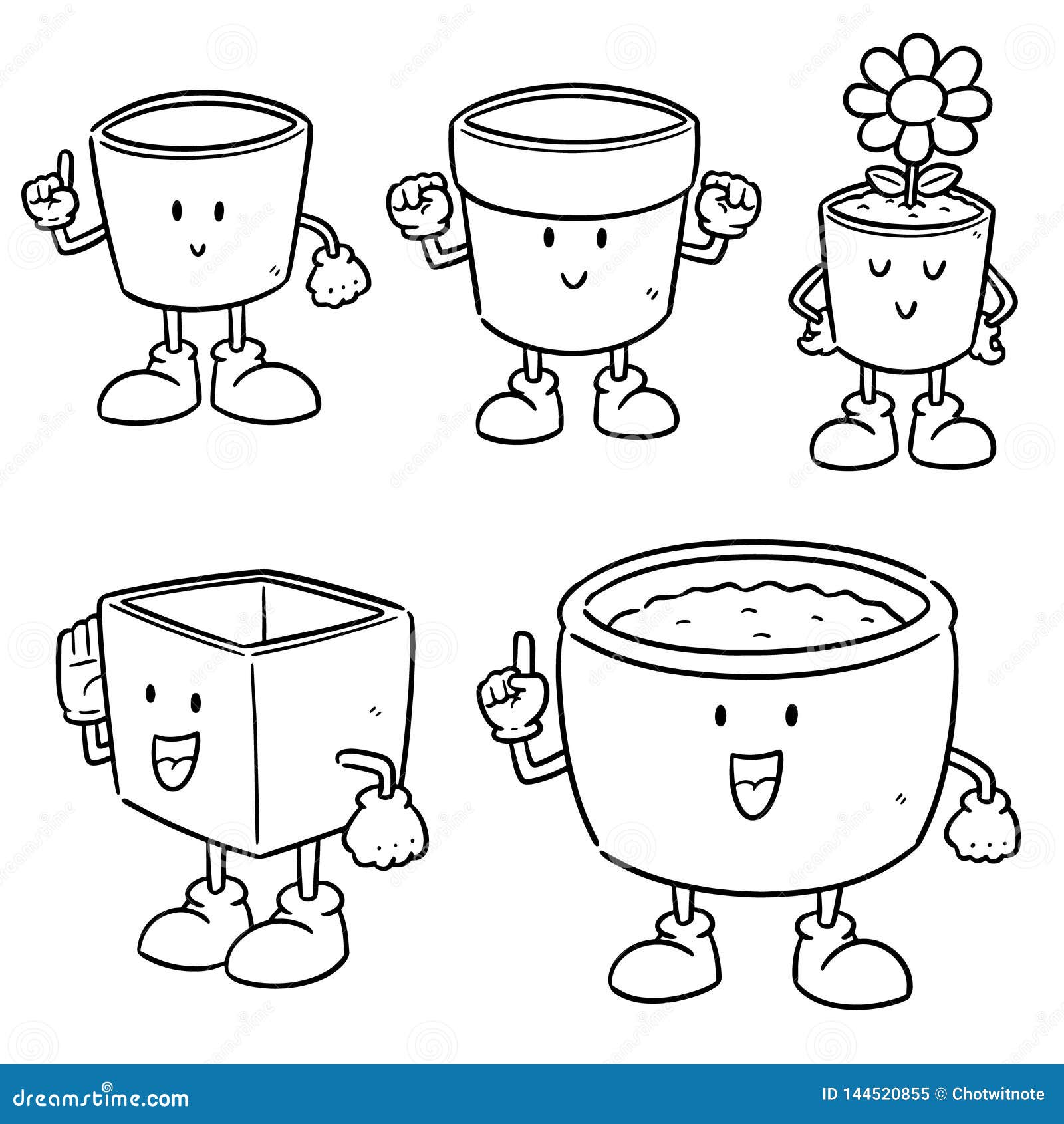 Vector set of pots cartoon stock vector. Illustration of growth - 144520855