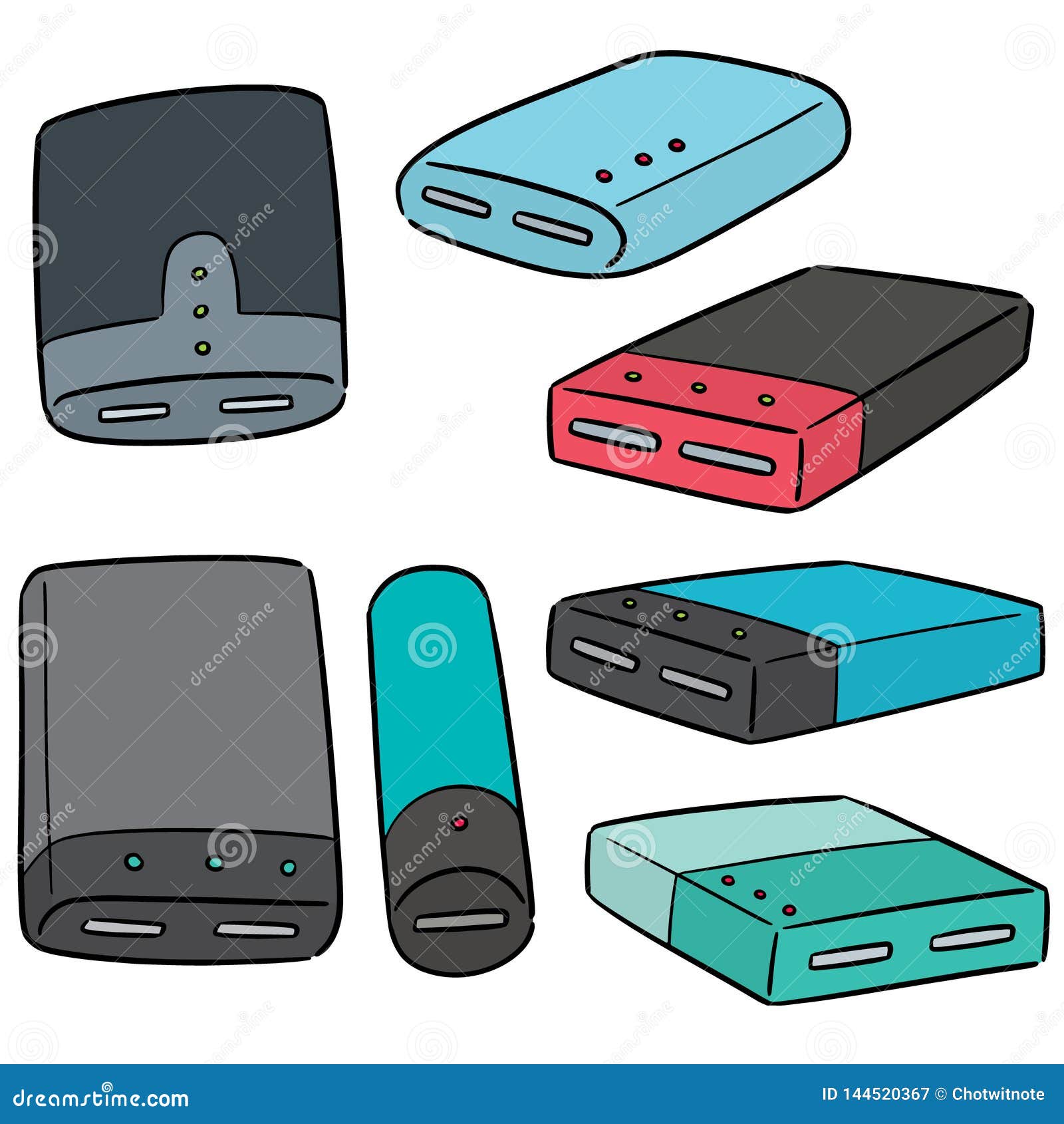 Vector set of power bank stock vector. Illustration of electric - 144520367