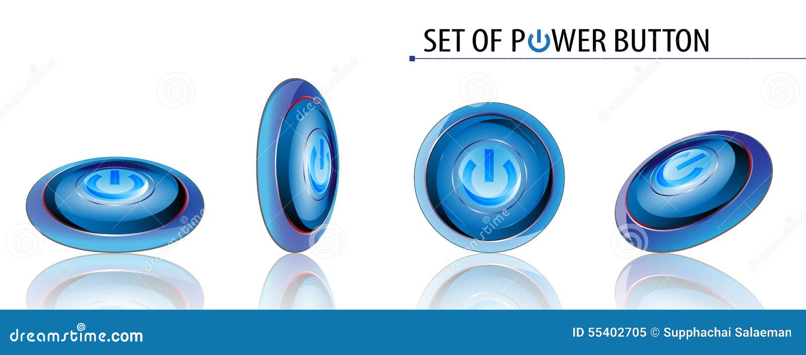 Vector Set of Power Button Metallic Design on White Background Stock ...