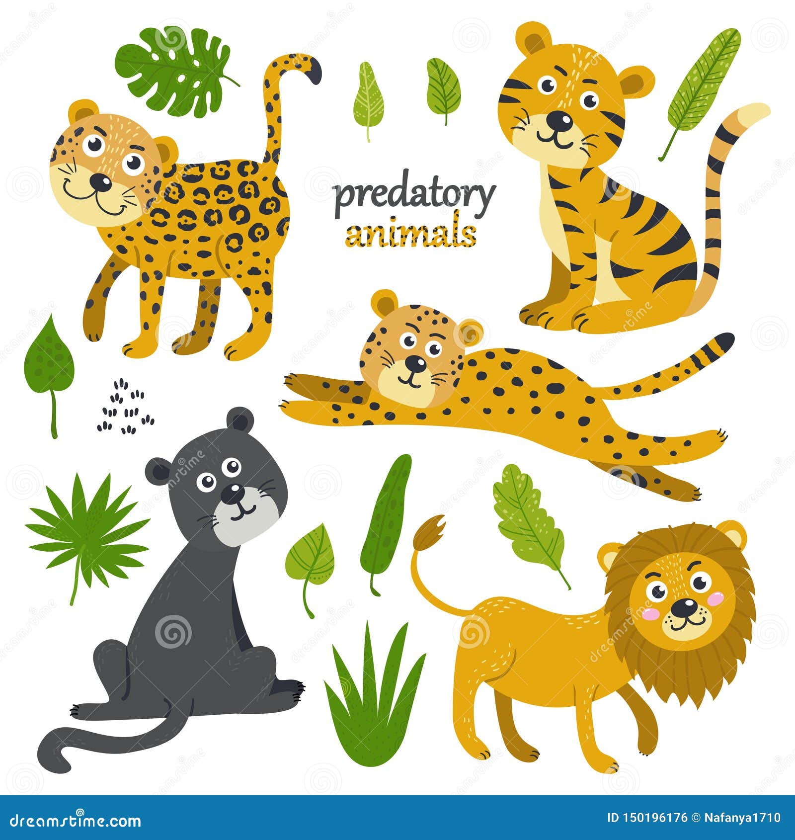 Vector Set of Predatory Animals and Plants Stock Vector - Illustration ...
