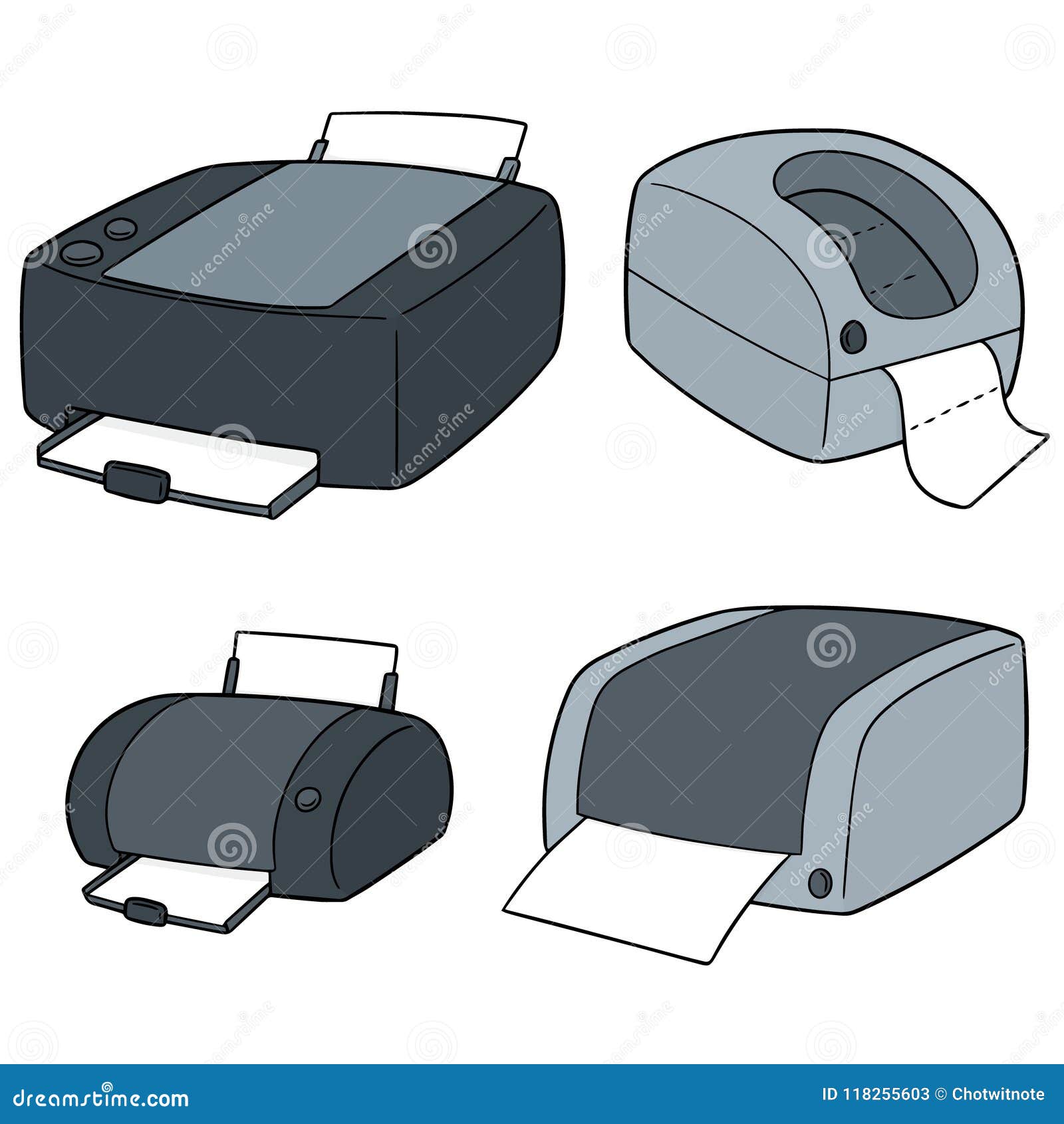 Vector set of printer stock vector. Illustration of drawn - 118255603
