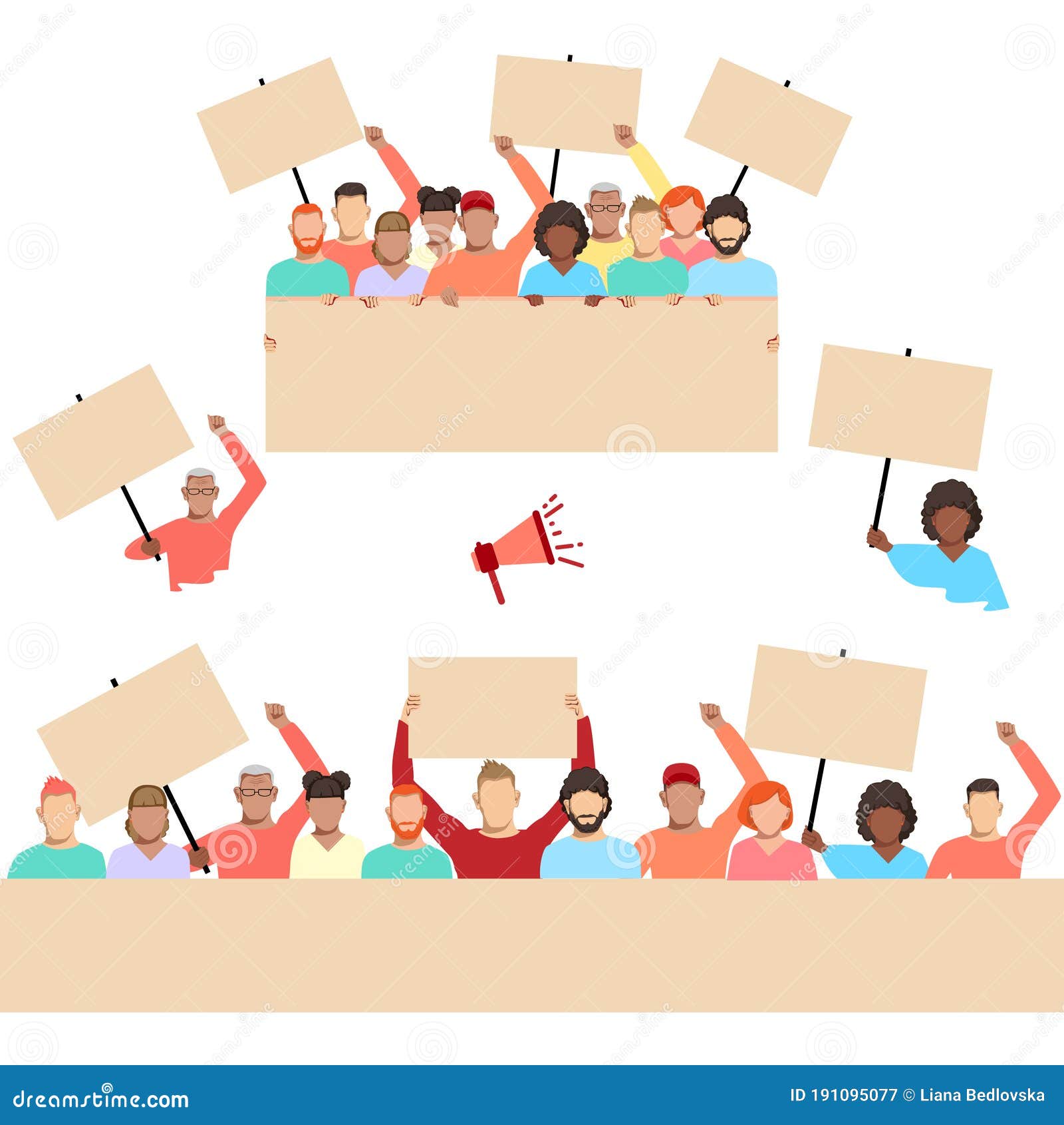 Vector Set of Protesters People with Blank Banners in Their Hands Stock ...