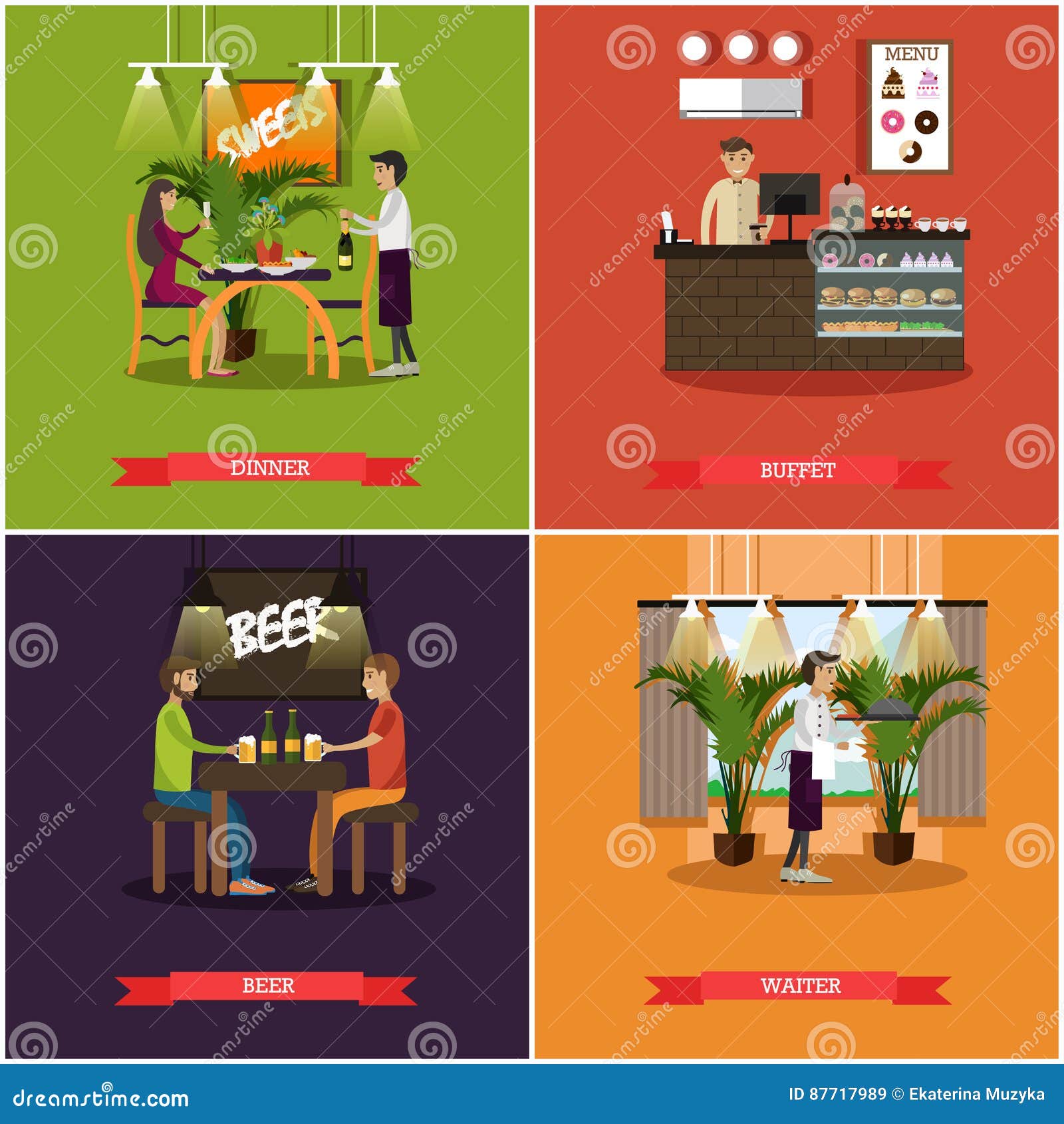 Vector Set of Pub Concept Posters in Flat Style Stock Vector ...
