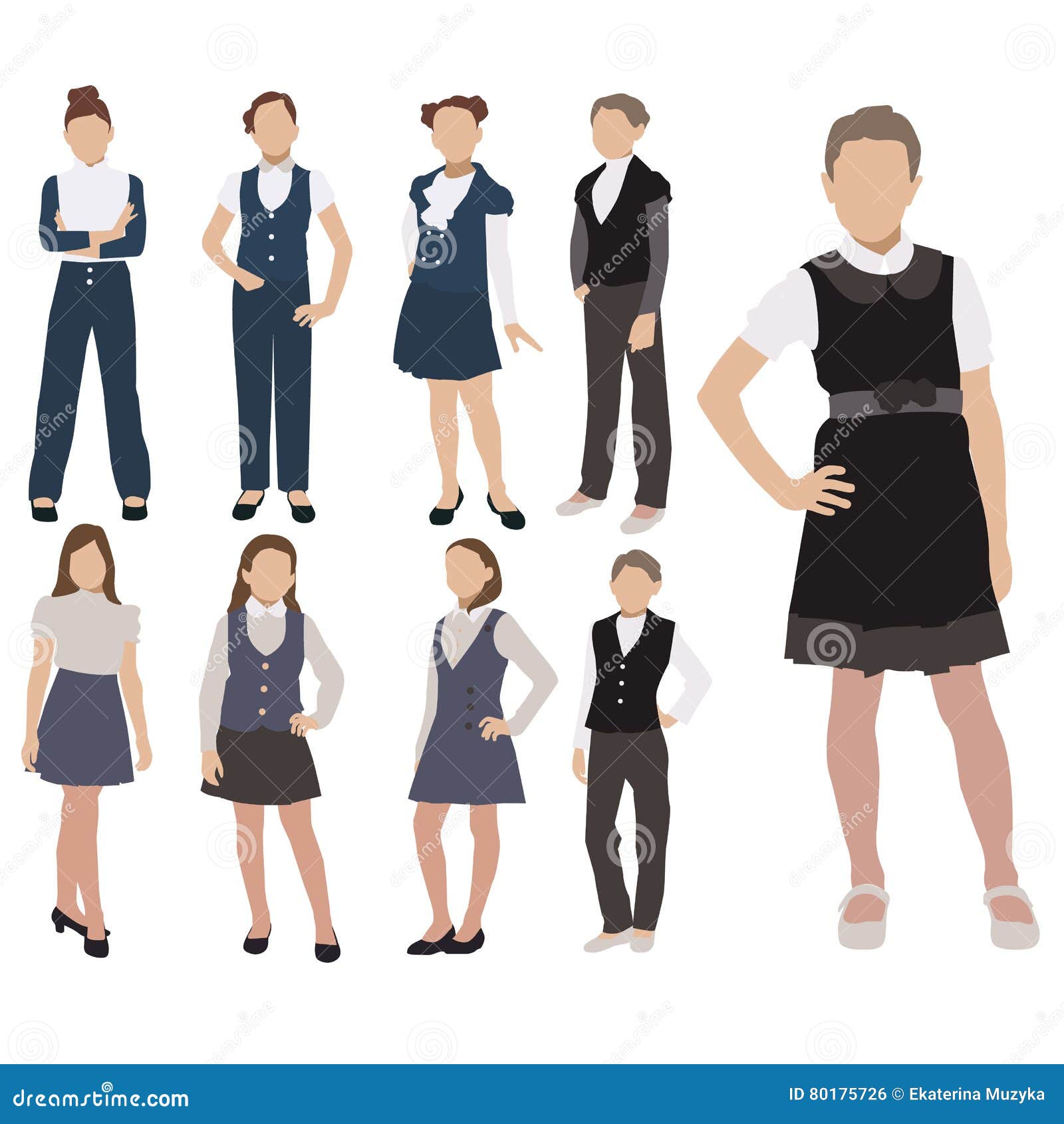 Vector Set Of Pupils Silhouette In School Uniform On White Background ...