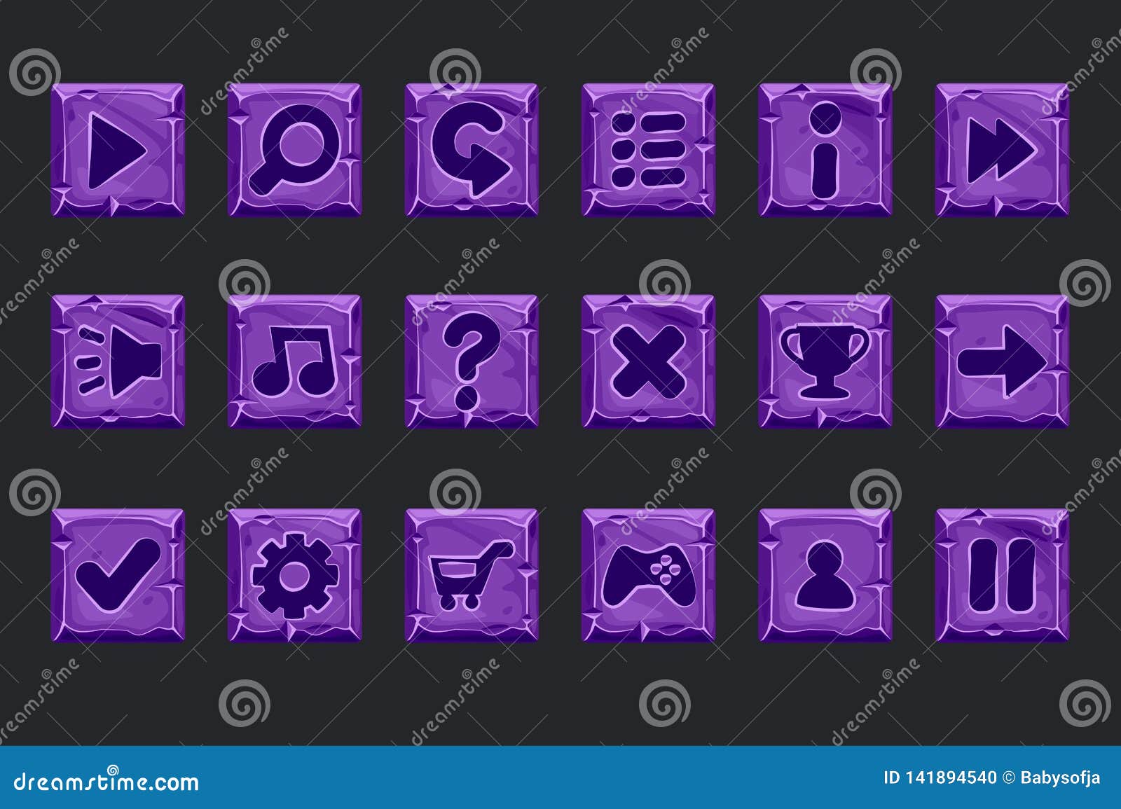 Vector Set of Purple Stone Buttons for Web or Game Design Stock Vector ...
