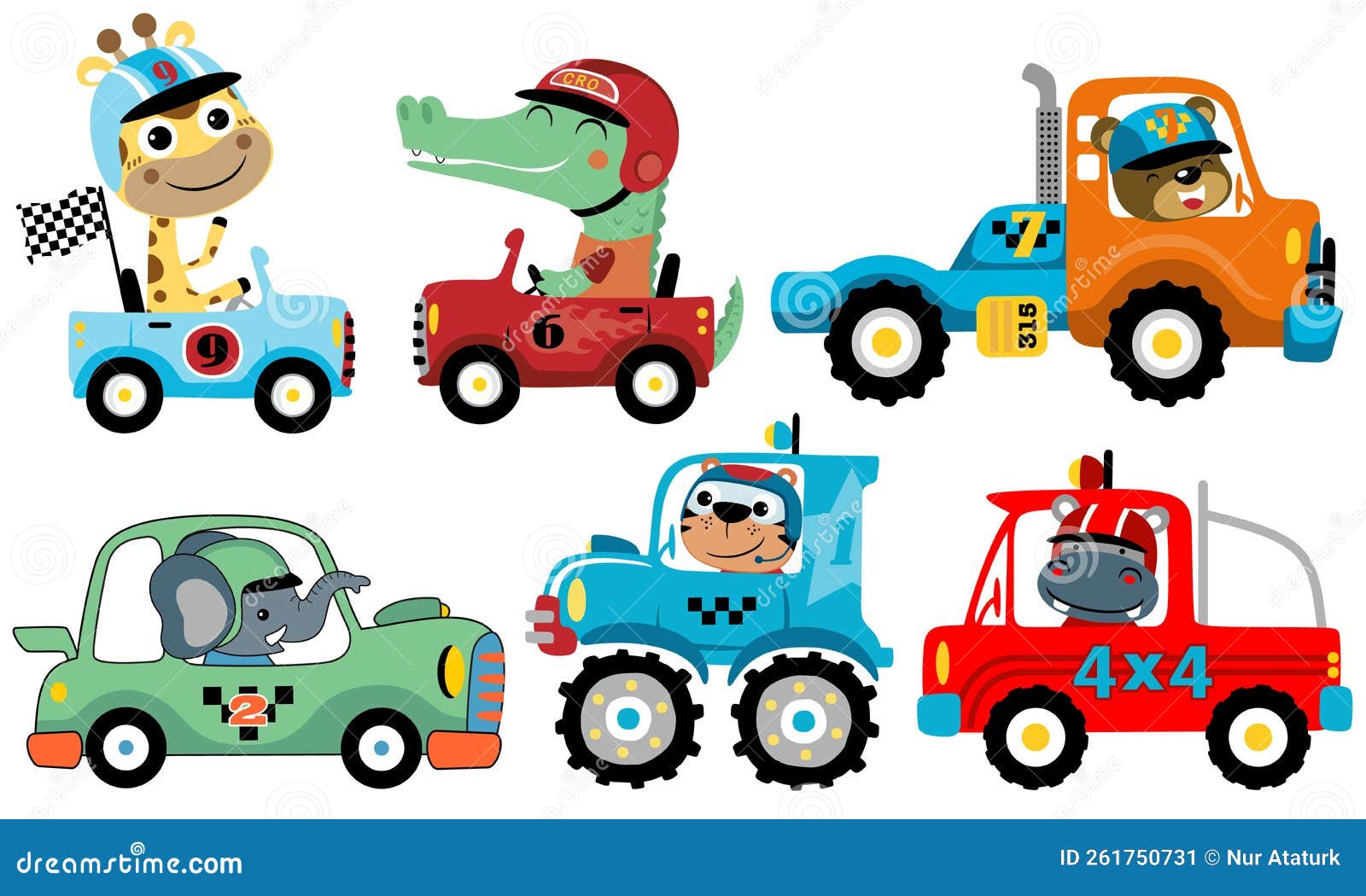 Vector Set of Racing Car with Funny Animals Racer Stock Vector ...