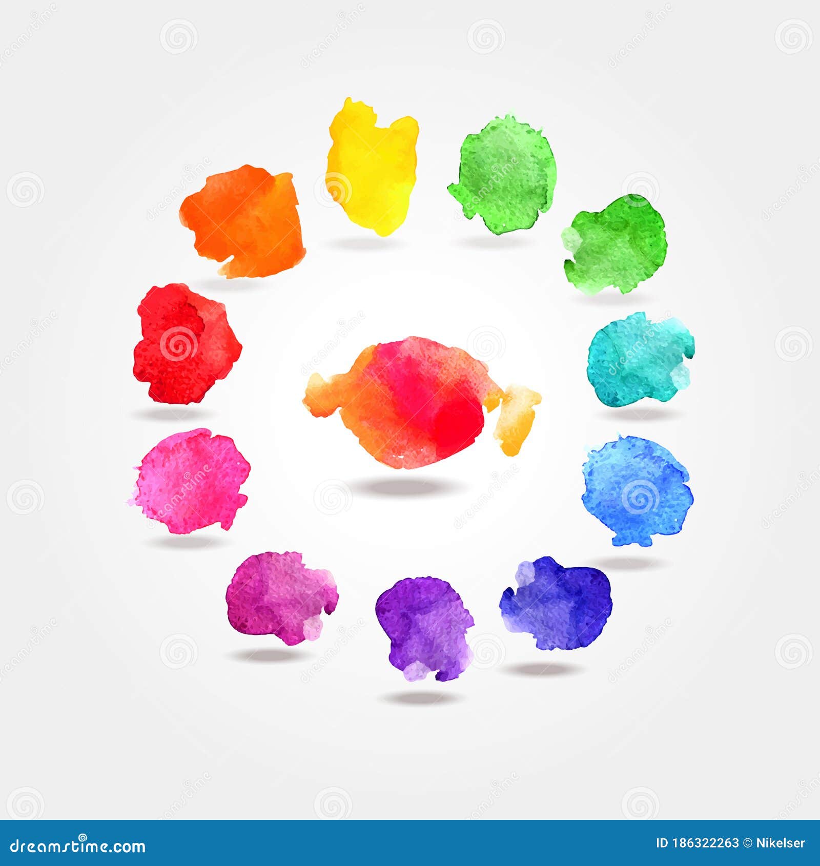 Vector Set of Rainbow Watercolor Palette Circle Splatters with Shadow ...
