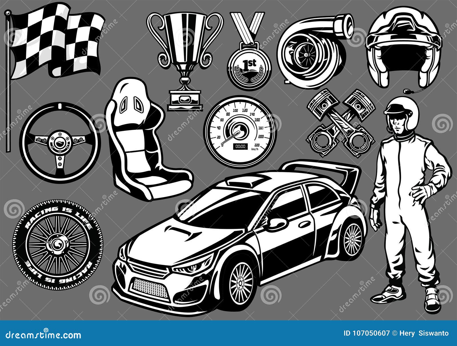 Set of Rally Car Racing Elements Stock Vector - Illustration of gear ...