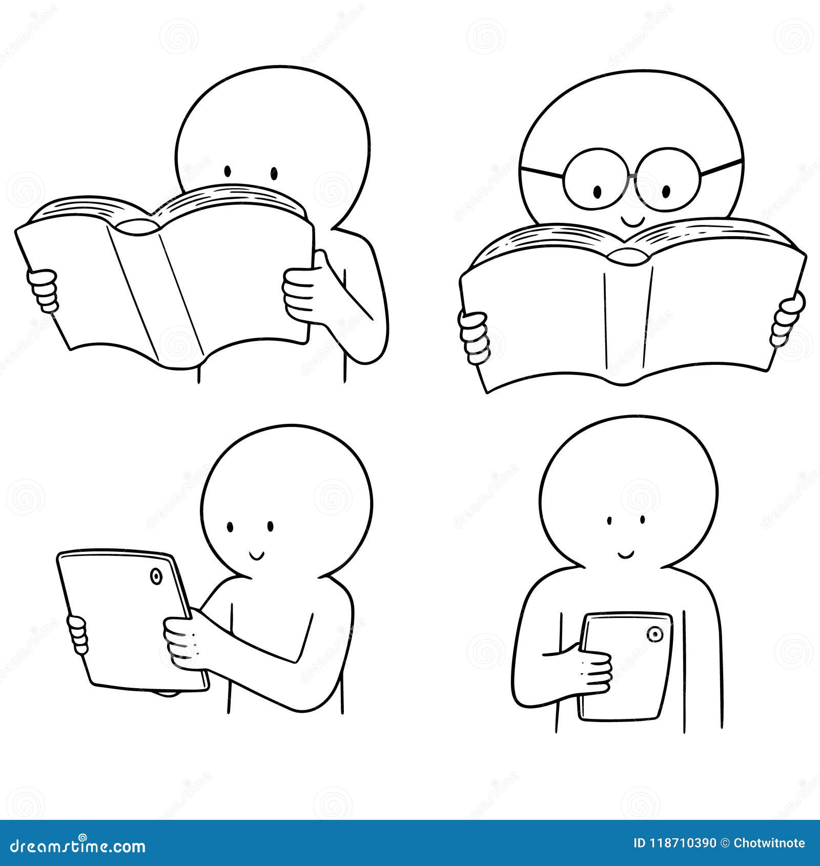 Vector set of reader stock vector. Illustration of comic - 118710390