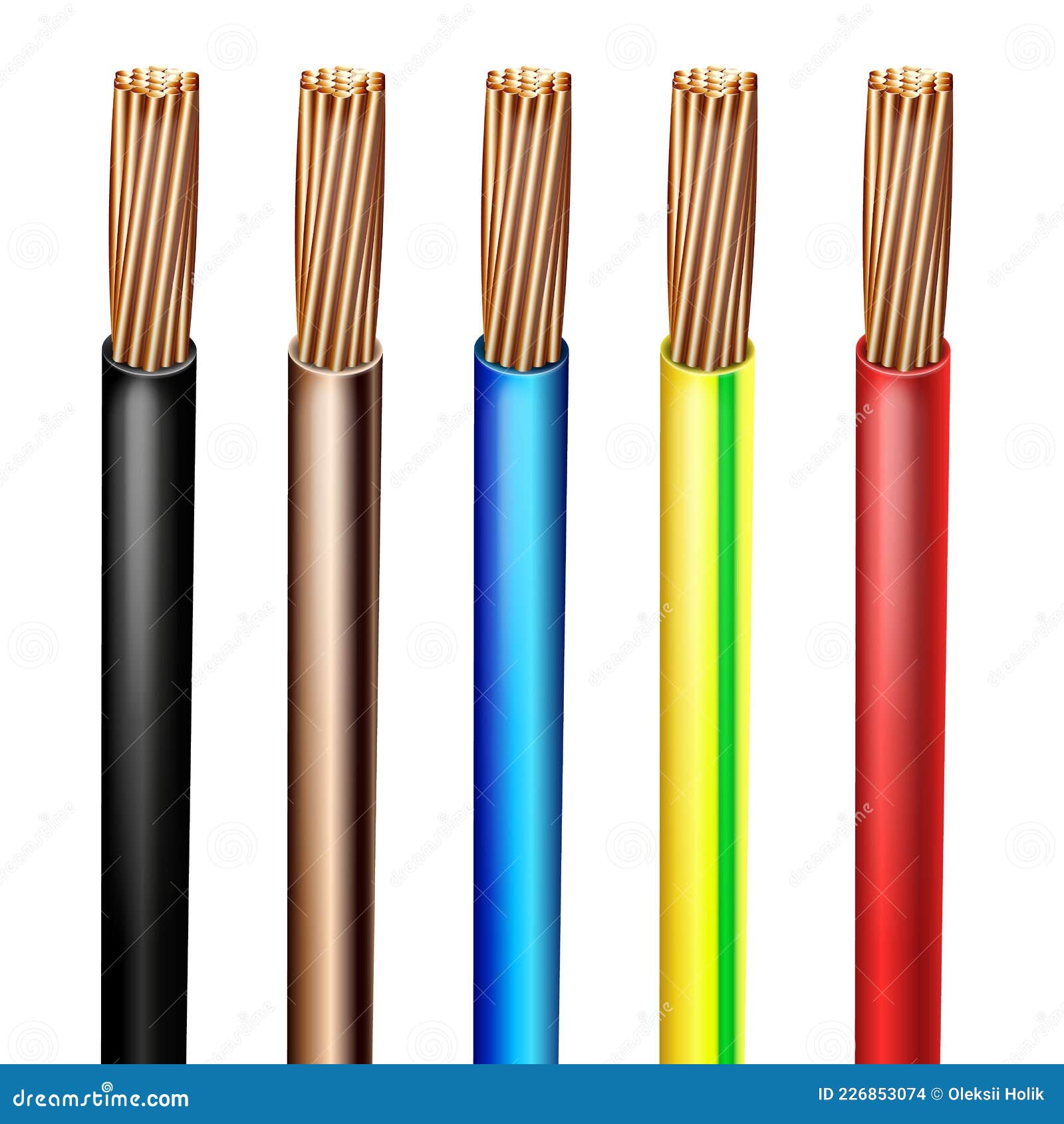 Vector Set of Realistic Armored Multicore Electric Cable Wires Stock ...