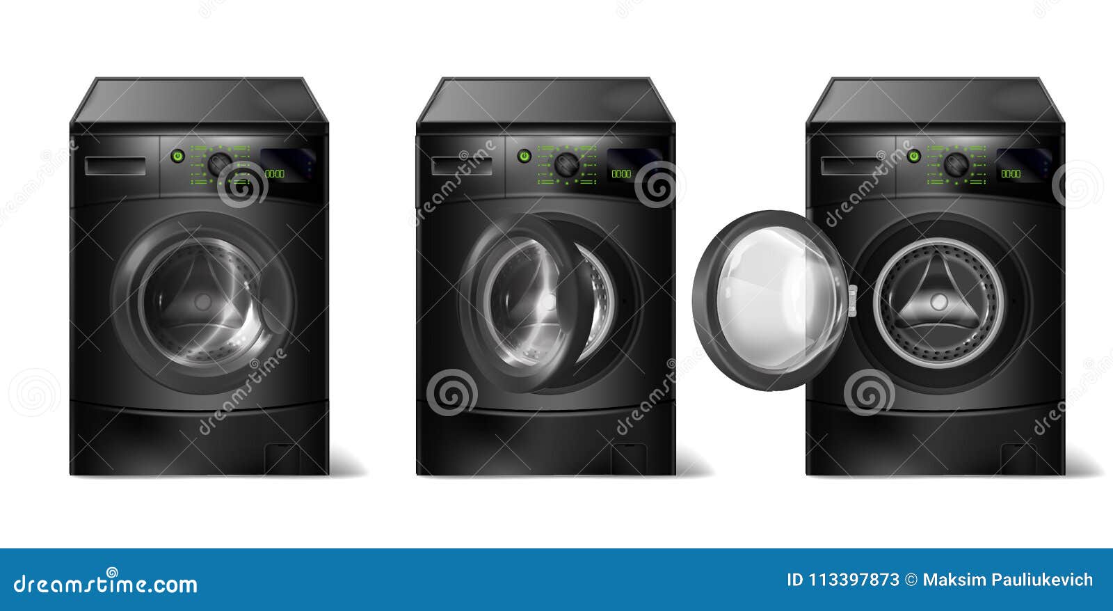 Vector Set of Realistic Black Washing Machines Stock Vector ...