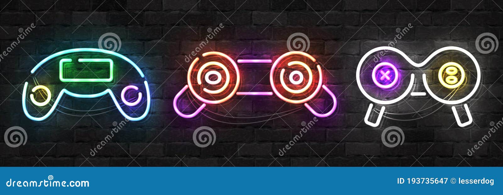 Vector Set of Realistic Isolated Neon Sign of Game Controller Logo for ...