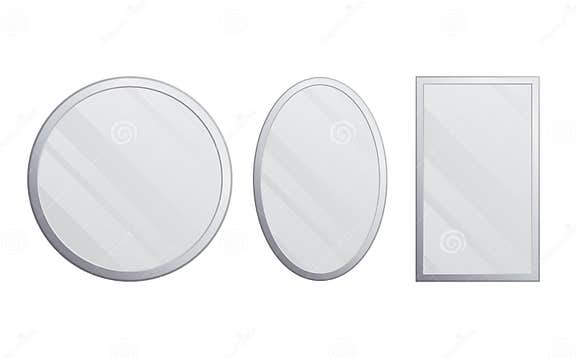Vector Set Realistic Mirrors. Metal Round and Rectangular Mirror Frame ...