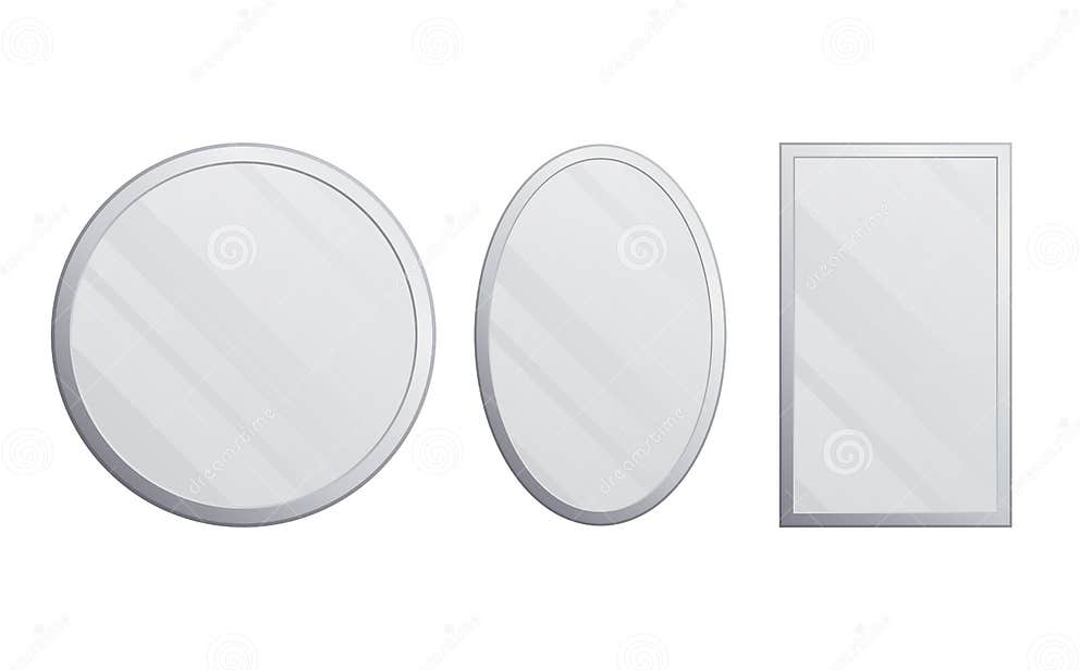 Vector Set Realistic Mirrors. Metal Round and Rectangular Mirror Frame ...