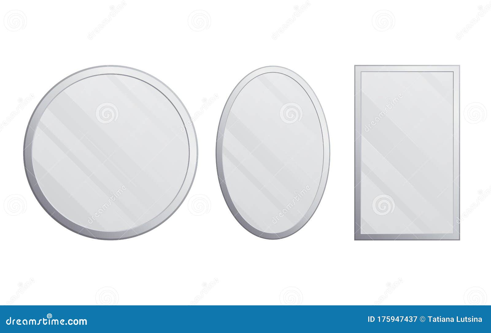 Vector Set Realistic Mirrors. Metal Round and Rectangular Mirror Frame ...