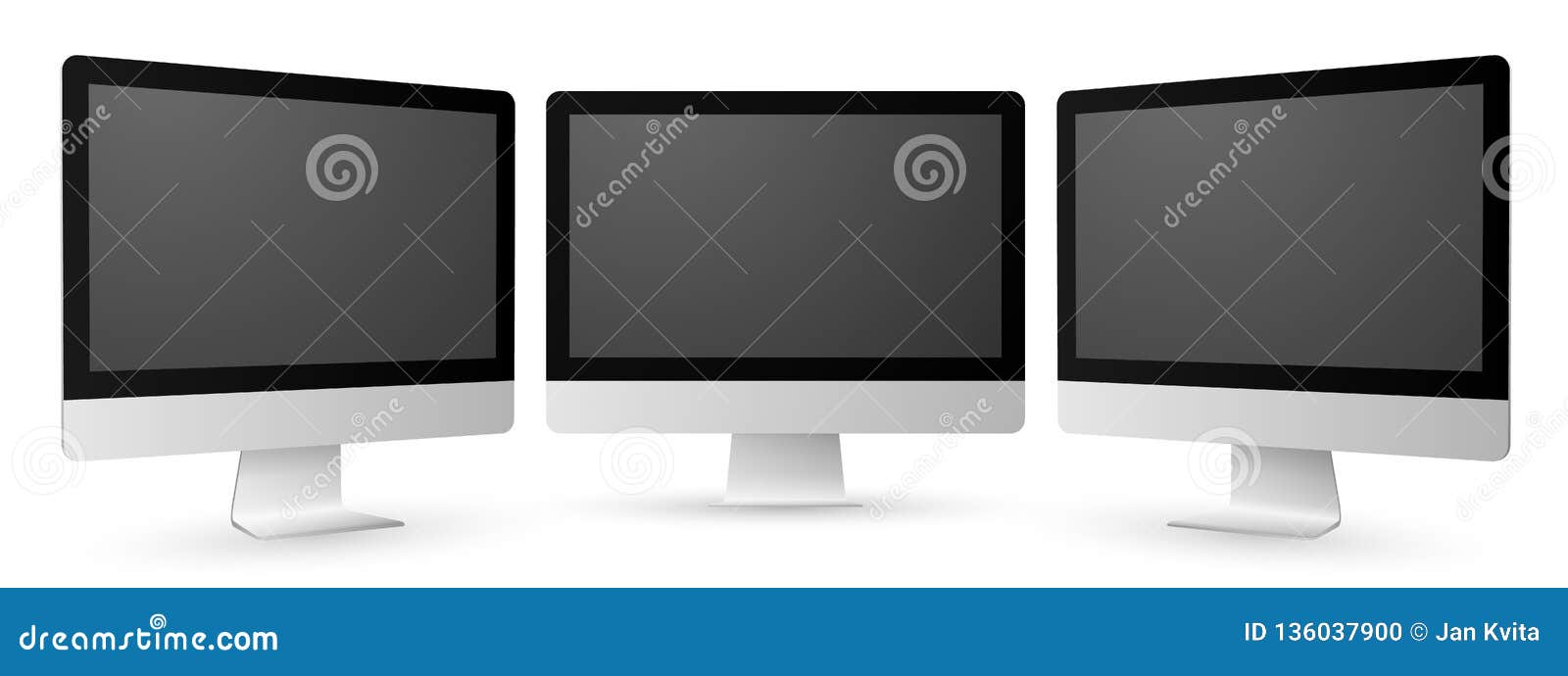 Vector Set of Realistic Modern Slim Shaded Computer Screens on White ...