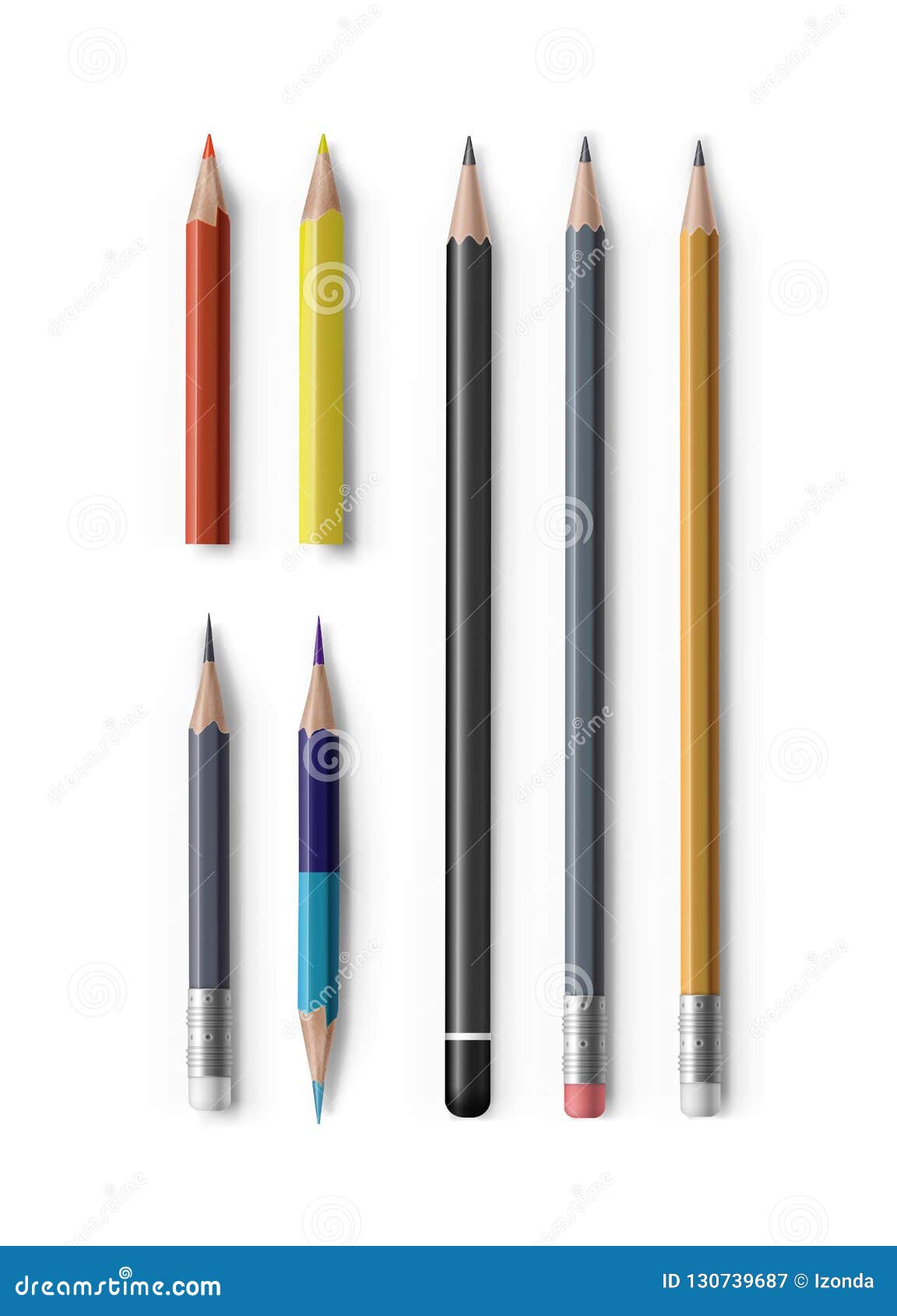 Vector Realistic Sharpened Pencils of with Eraser , Double-sided ...