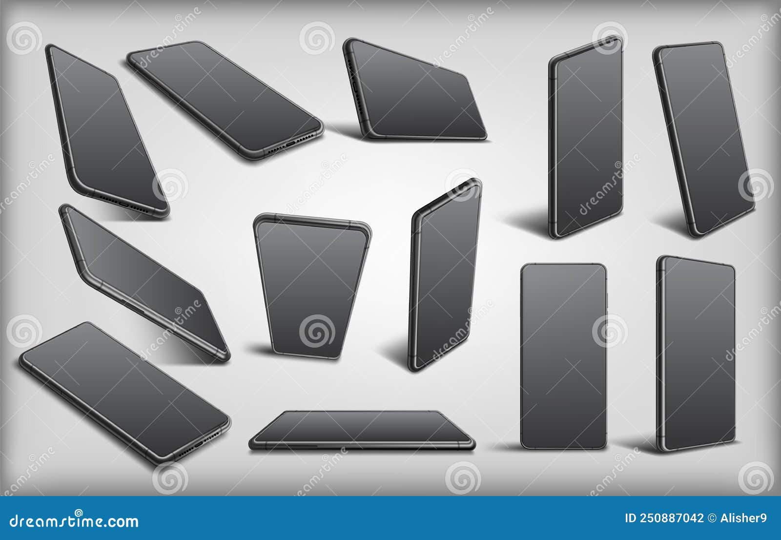 Vector Set of Realistic Smartphones with an Empty Dark Display and ...