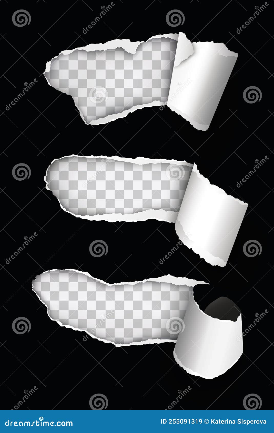 Vector Set of Realistic Torn Black Paper Holes with Rolled Edge on ...